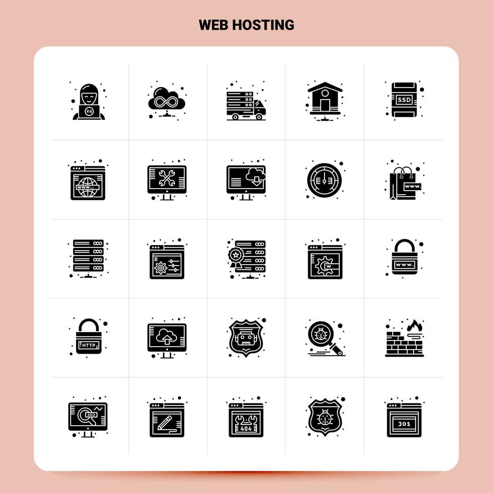 Solid 25 Web Hosting Icon Set Vector Glyph Style Design Black Icons Set Web And Mobile Business
