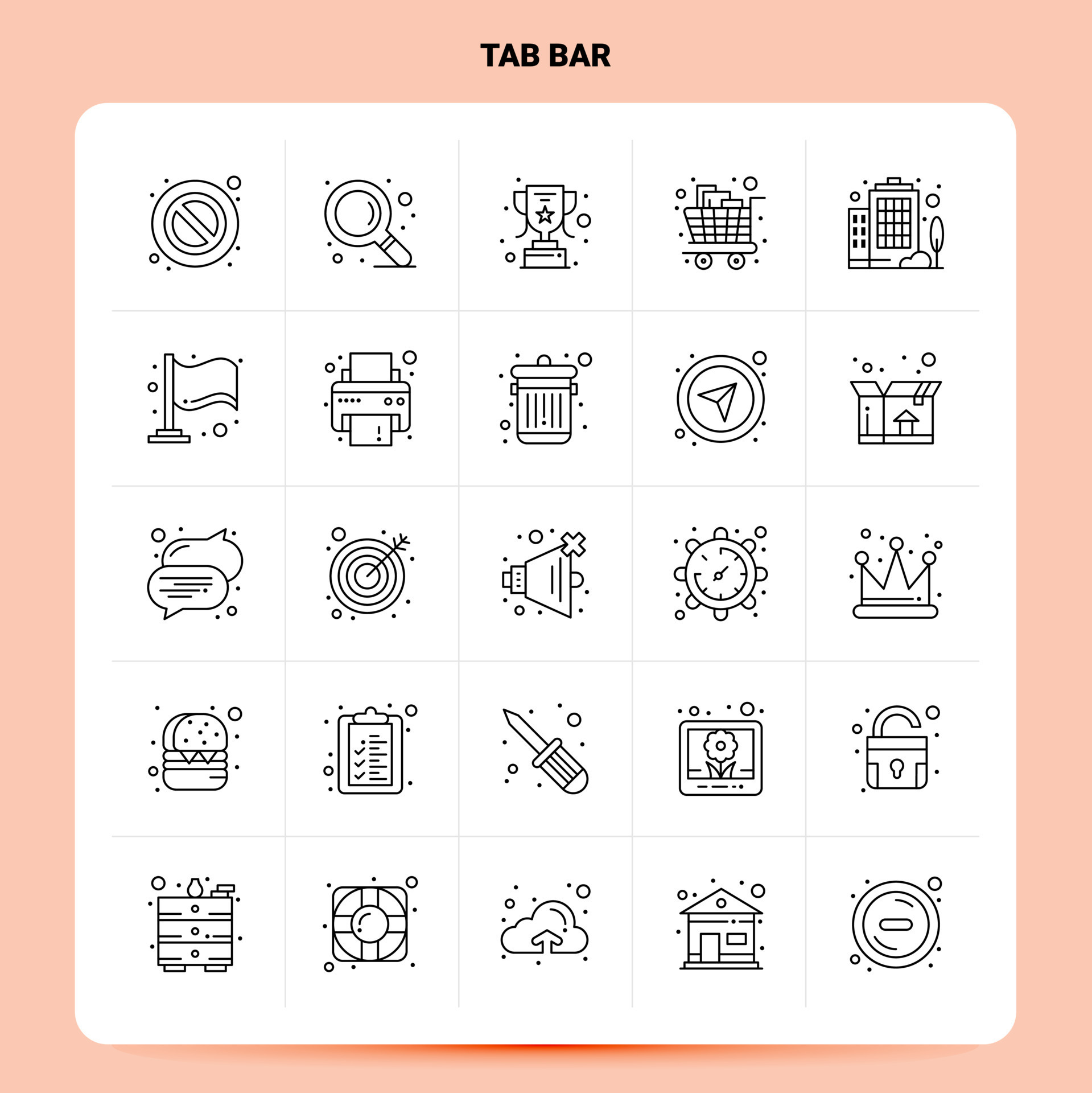 Outline 25 Tab Bar Icon Set Vector Line Style Design Black Icons Set Linear Pictogram Pack Web