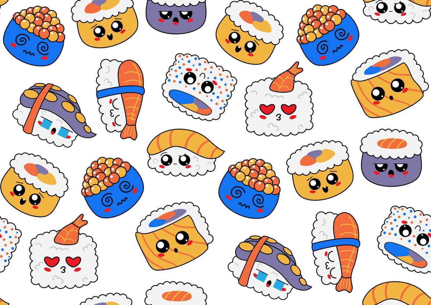 Background Kawaii sushi, rolls, sashimi - colored seamless pattern ... Background Kawaii sushi, rolls, sashimi - colored seamless pattern ...