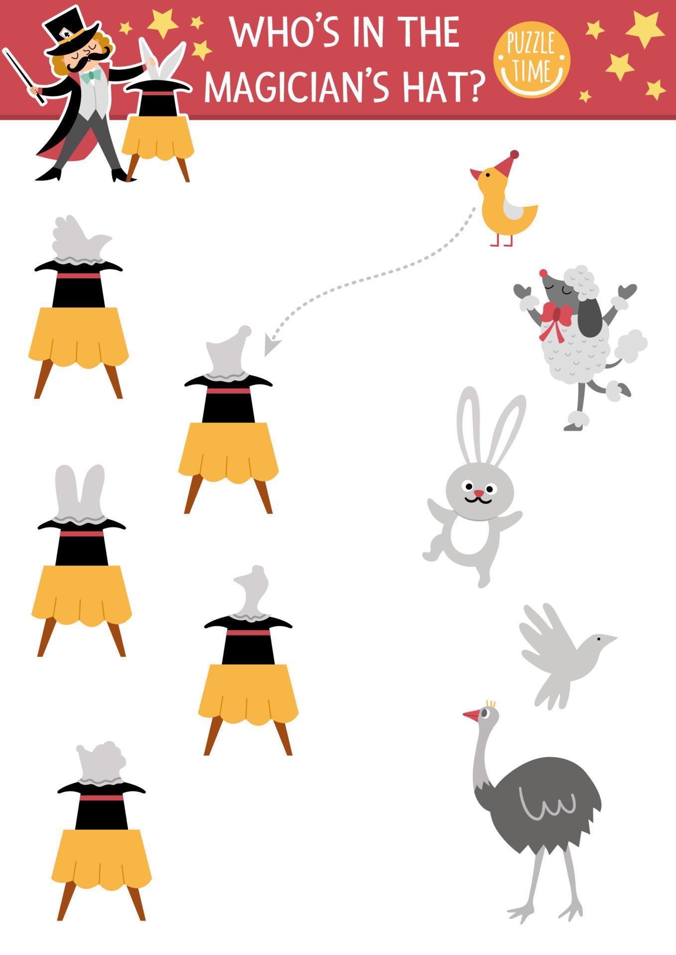 Circus matching activity with cute characters. Amusement show puzzle ...