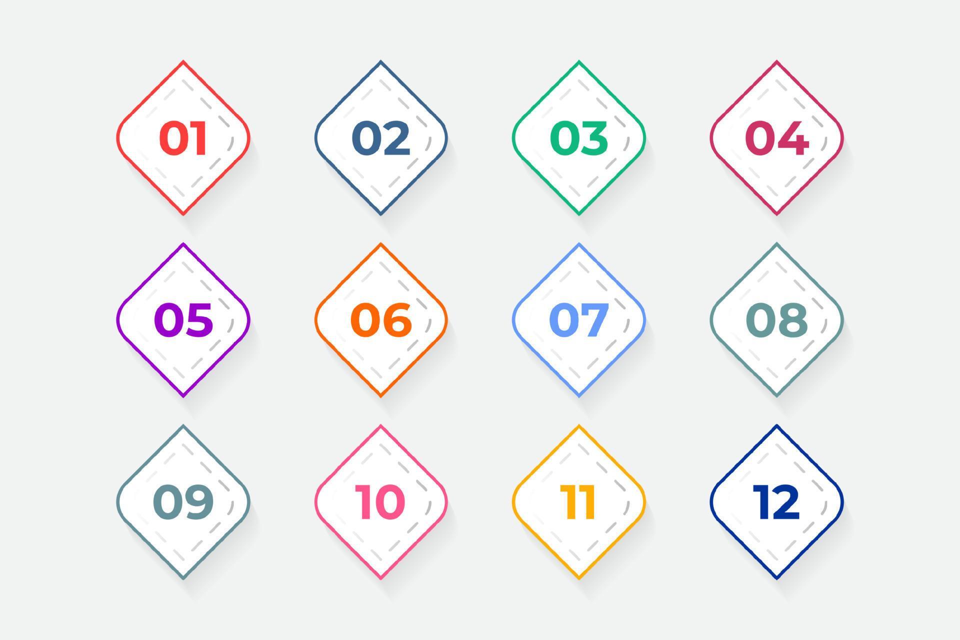 Bullet Points Numbers from One to Twelve 15566555 Vector Art at Vecteezy