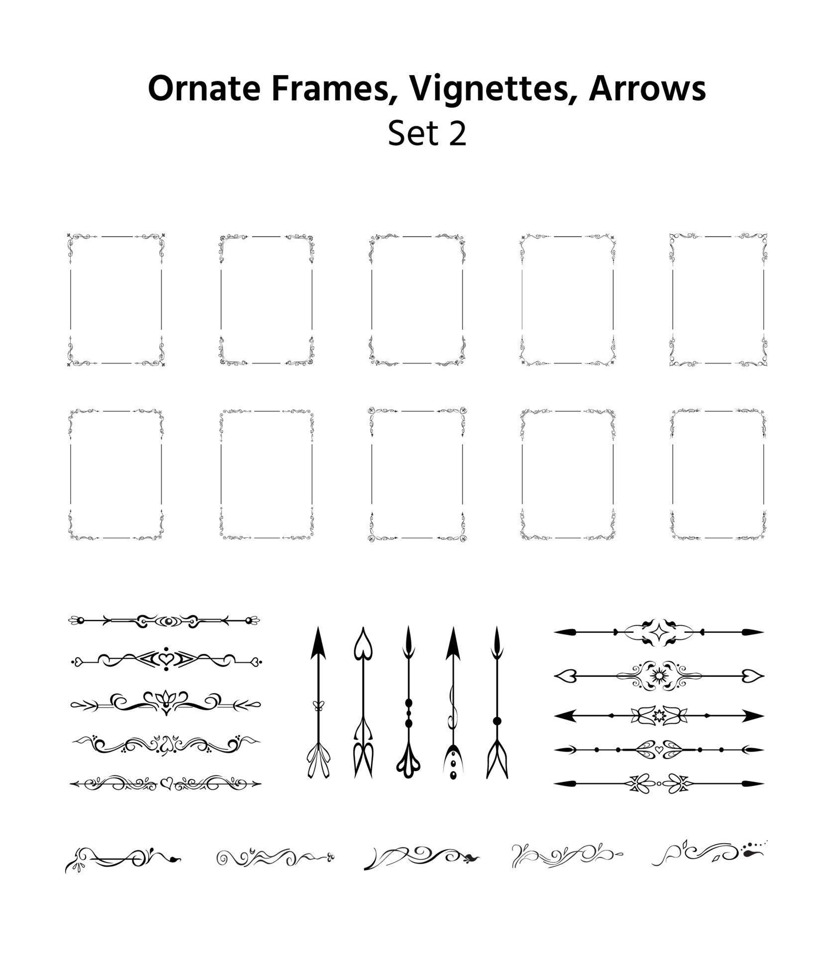 Set Of Sketchy Frames Text Dividers Calligraphic Vignettes Elegant Retro Lines Paragraph