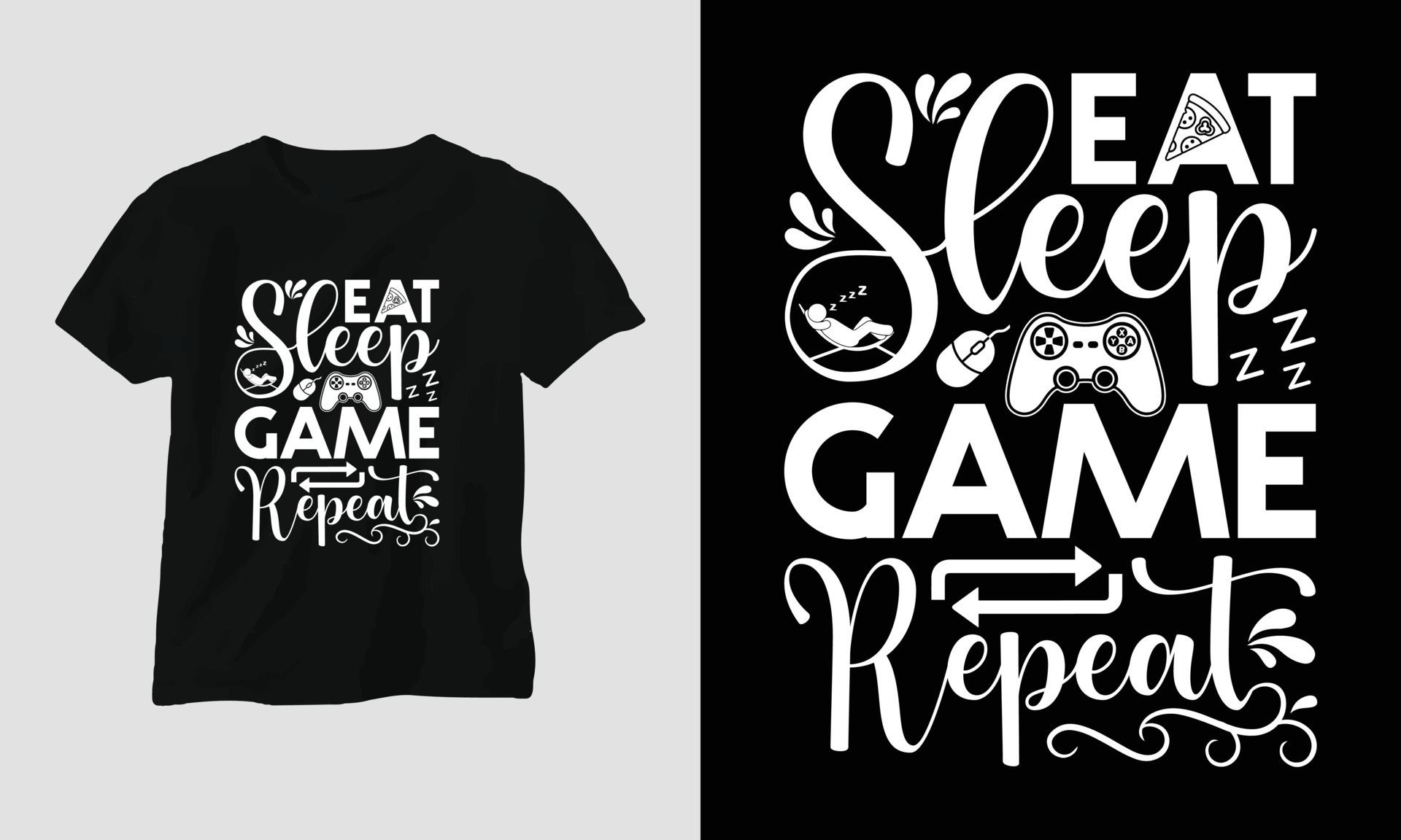 Eat Sleep Game Repeat Gamer Quotes T Shirt And Apparel Design Typography Poster Emblem