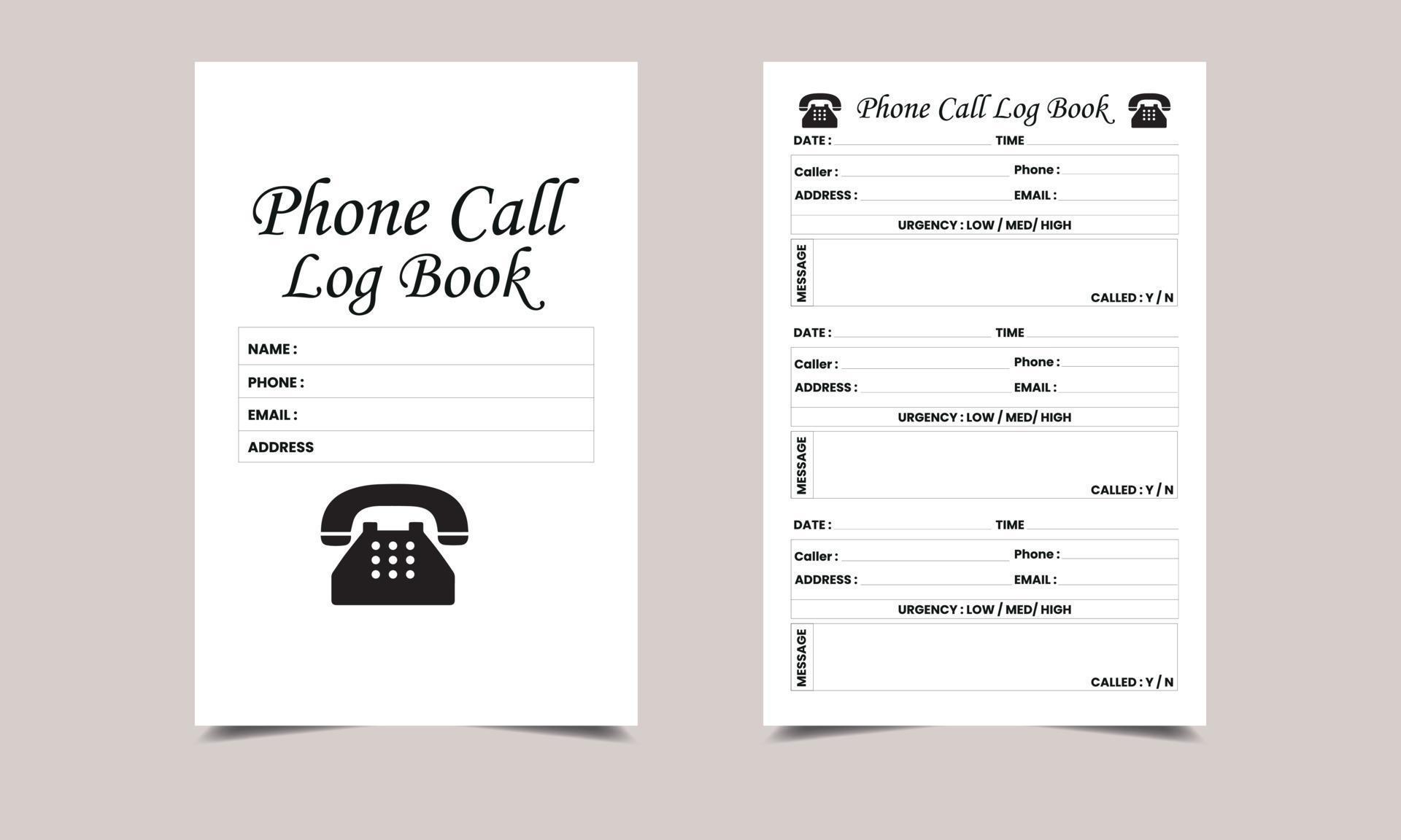 phone call log book KDP Interior design. Printable logbook 15569875 ...