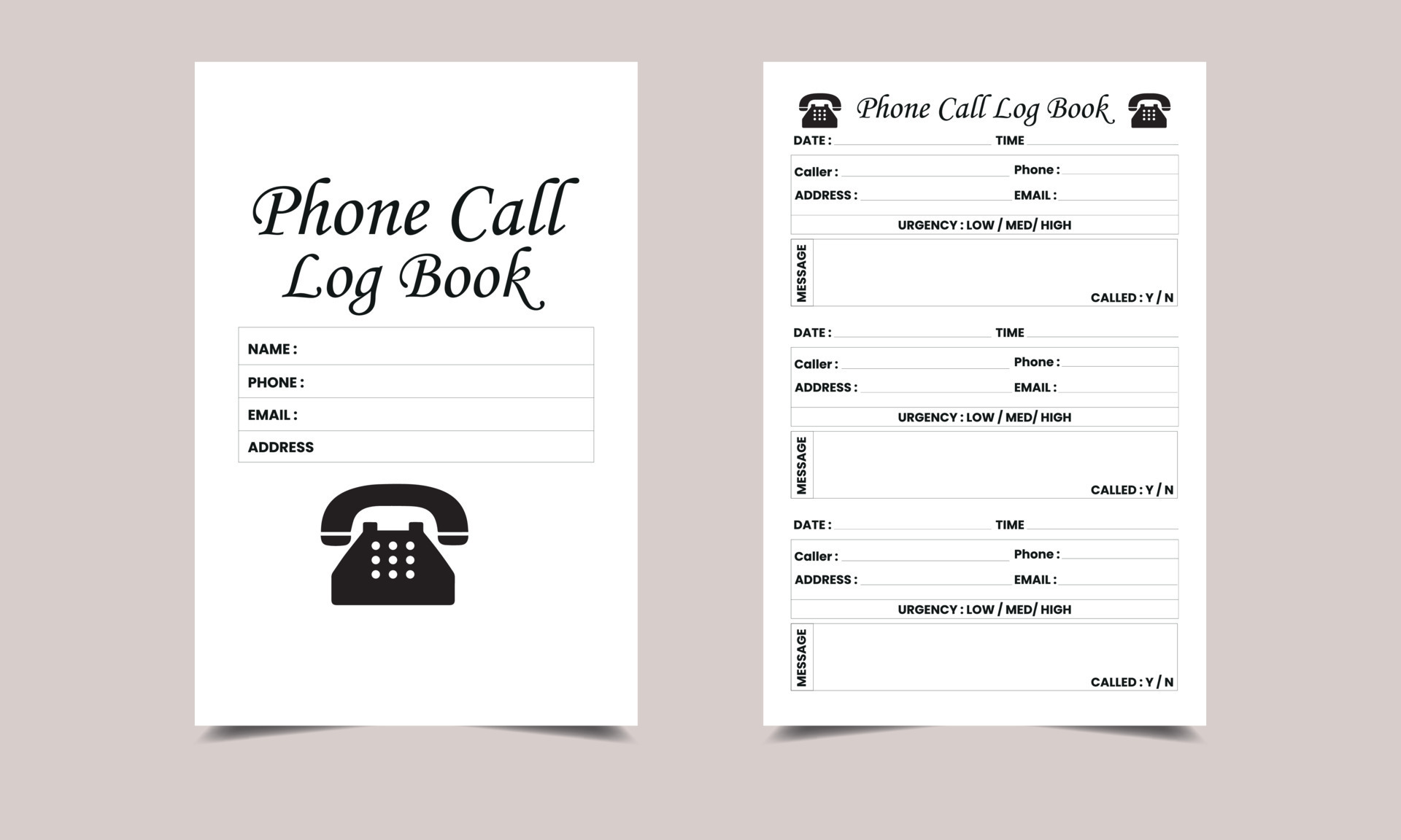 phone call log book KDP Interior design. Printable logbook 15569875 ...
