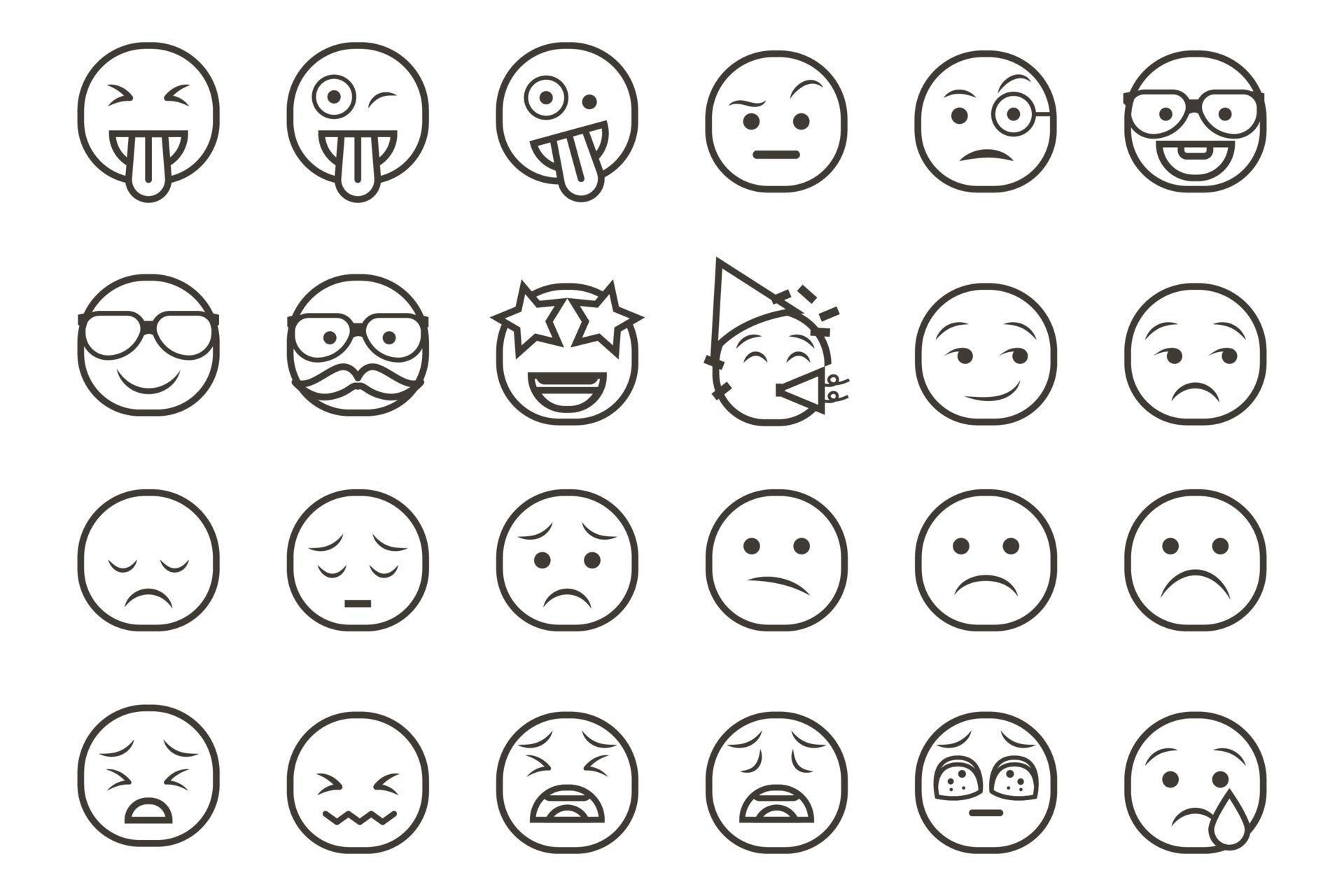 Set of emoticon smiley icons. Cartoon Emoji Set with smile, sad, happy ...