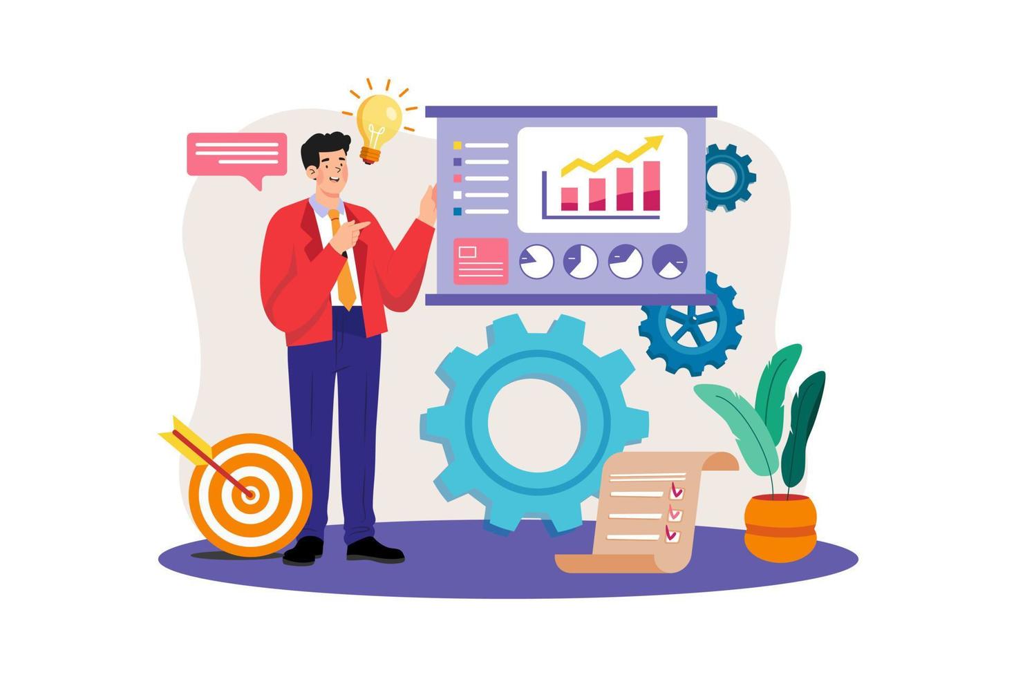 Businessman presenting data analytic Illustration concept. A flat ... Businessman presenting data analytic Illustration concept. A flat ...