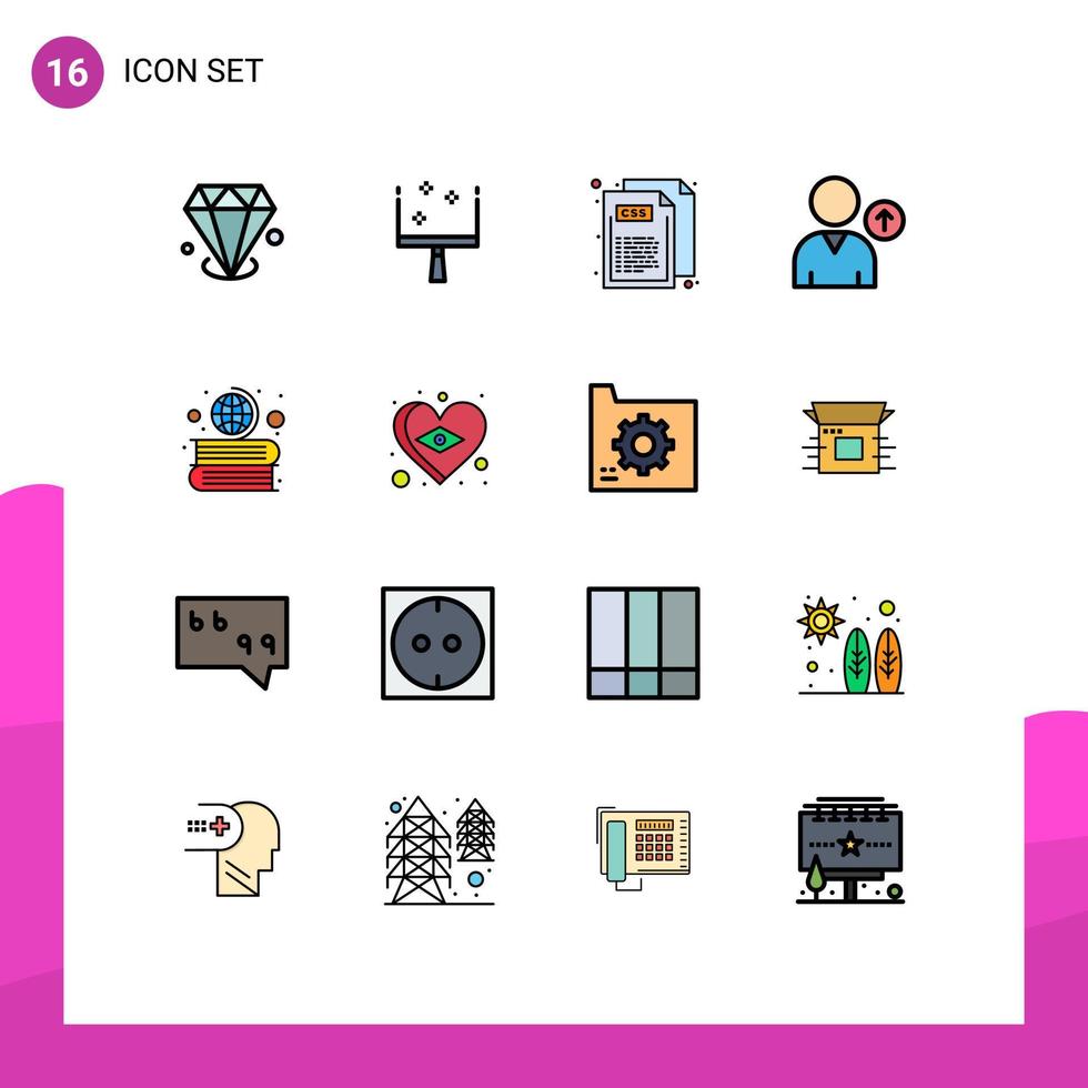 Set Of 16 Vector Flat Color Filled Lines On Grid For Globe Education Css Books Up Editable