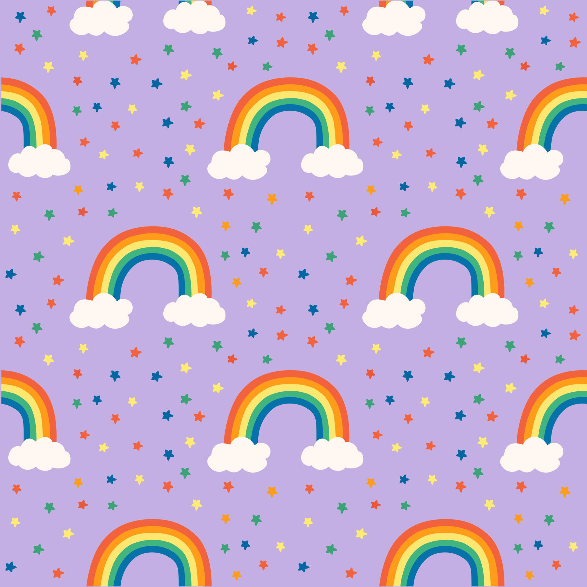Colorful Rainbow With cloud and stars seamless vector illustration ...