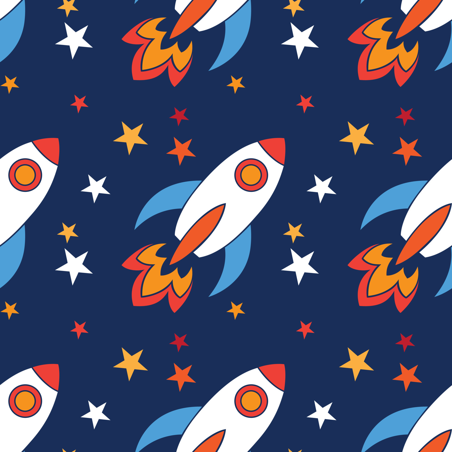 Rocket Spacecraft with stars Seamless vector Pattern. Design for use background, textile,Fabric ...