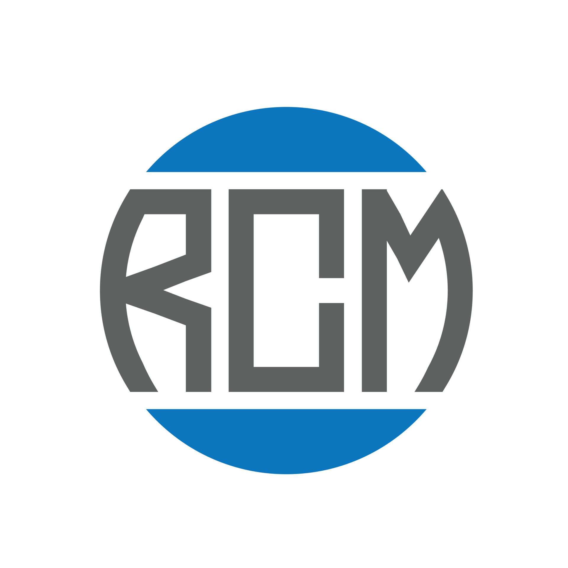 diseño de logotipo de letra rcm sobre fondo blanco. concepto de logotipo de círculo de iniciales ...