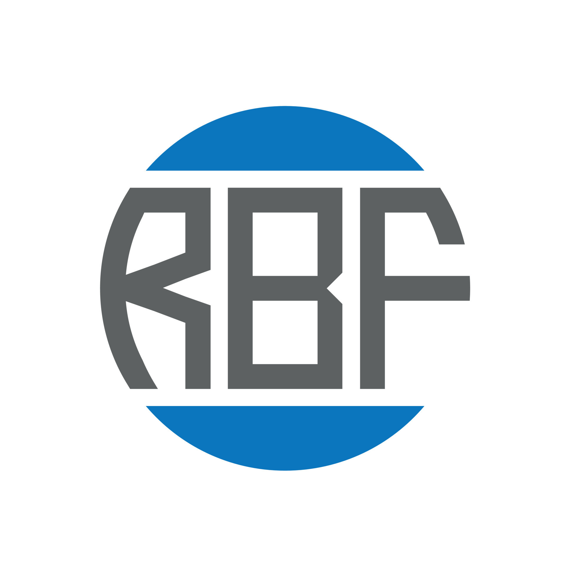 diseño de logotipo de letra rbf sobre fondo blanco. concepto de logotipo de círculo de iniciales ...