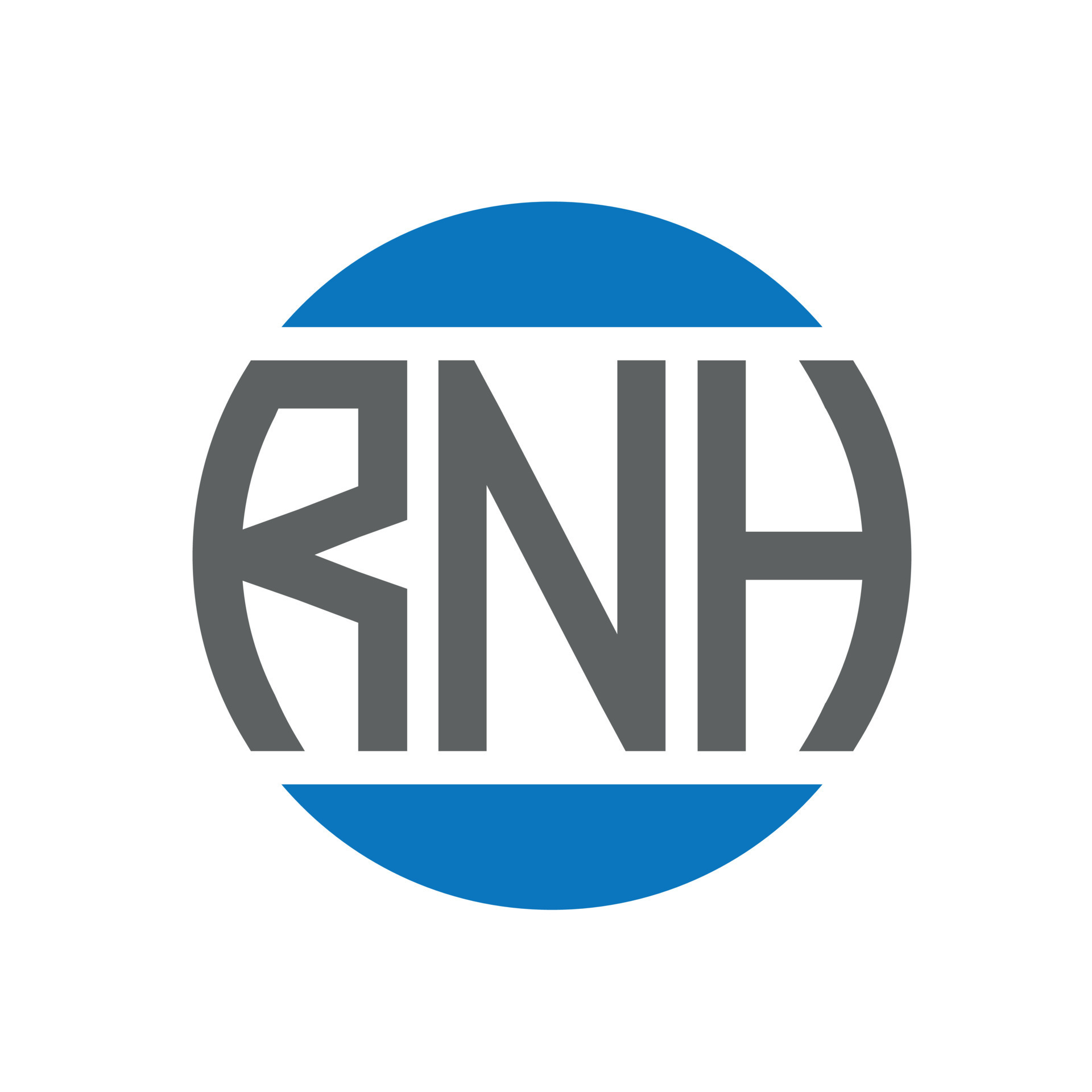 diseño de logotipo de letra rnh sobre fondo blanco. concepto de logotipo de círculo de iniciales ...