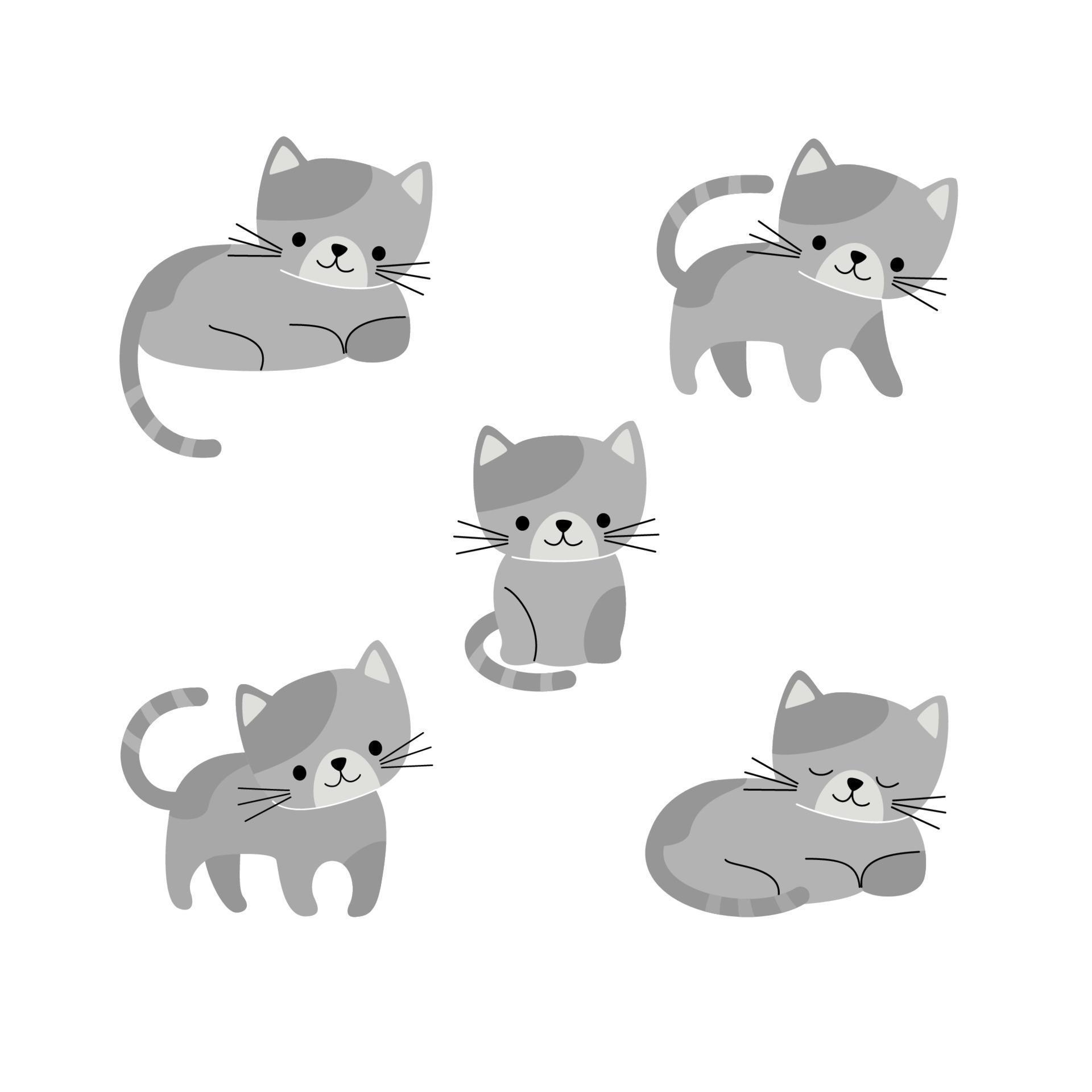 Cartoon Cat With Different Poses And Emotions Cute Vector Illustration