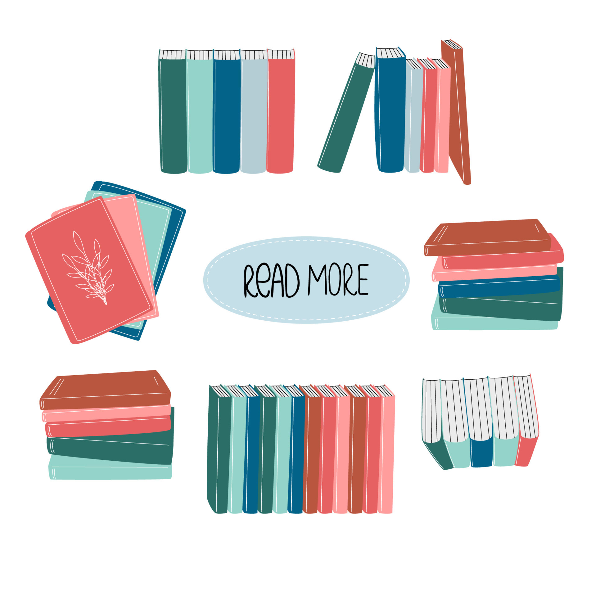 Reading Lovers Cute Set Books Stickers Collage Bookshelf Book Pile Love Reading Handwritten