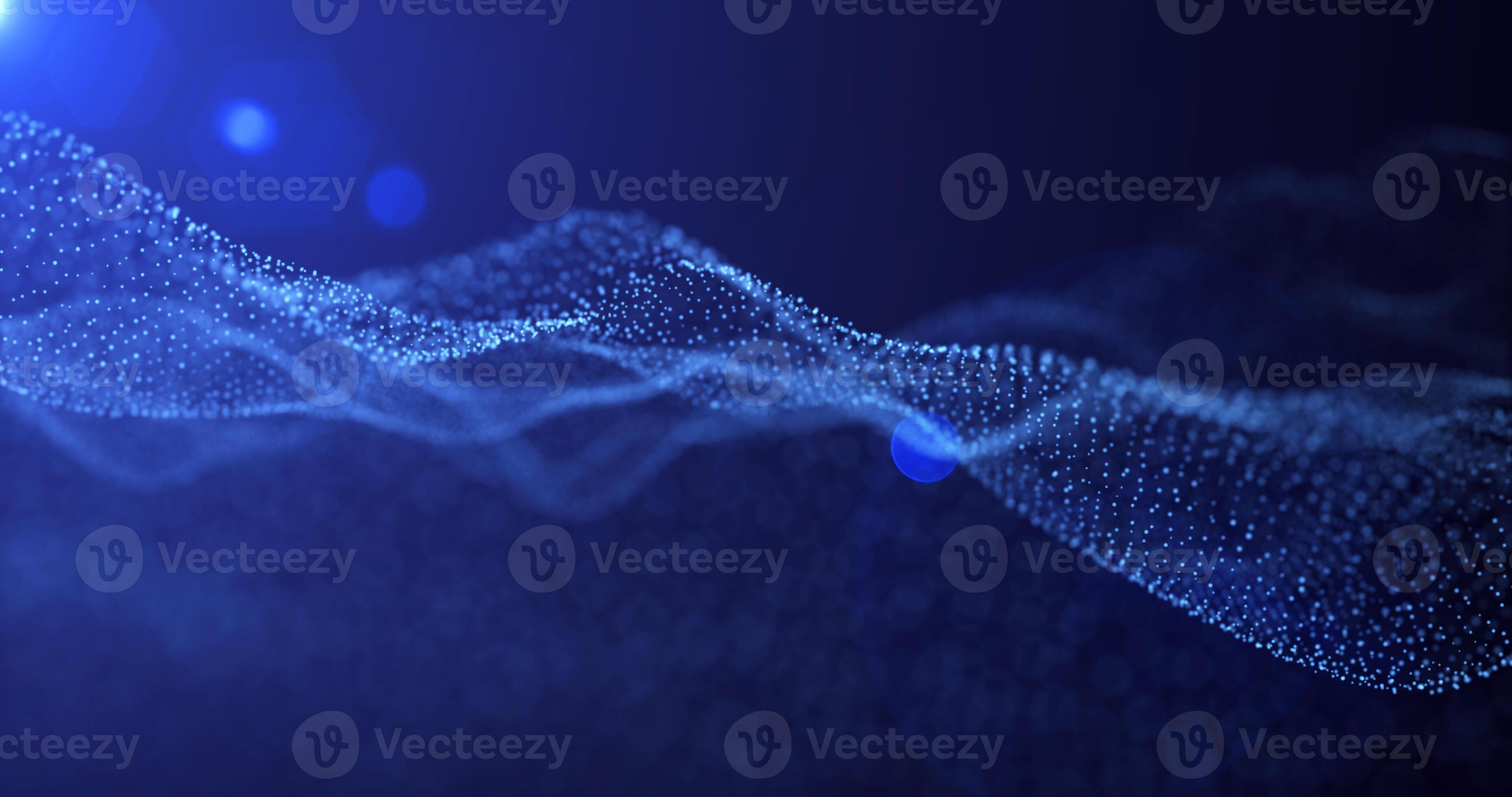Futuristic abstract blue glowing wave lines from dots and particles of shining pixels magical ...
