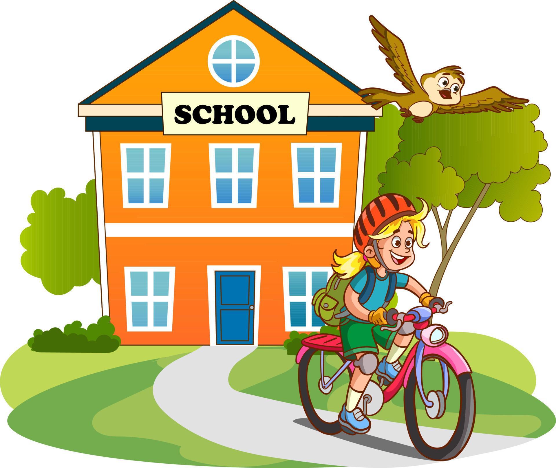 cute boy riding bike to school cartoon vector 15584121 Vector Art at Vecteezy