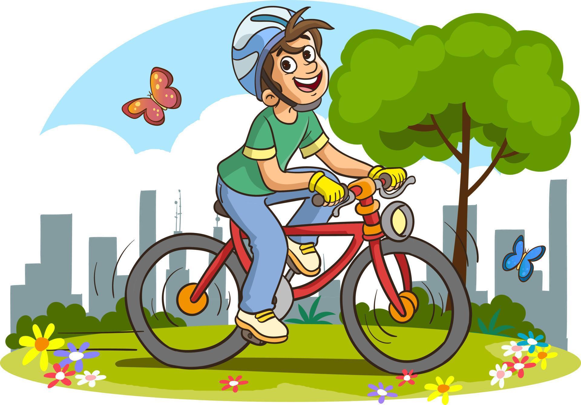 cute boy riding bike to school cartoon vector 15584129 Vector Art at Vecteezy