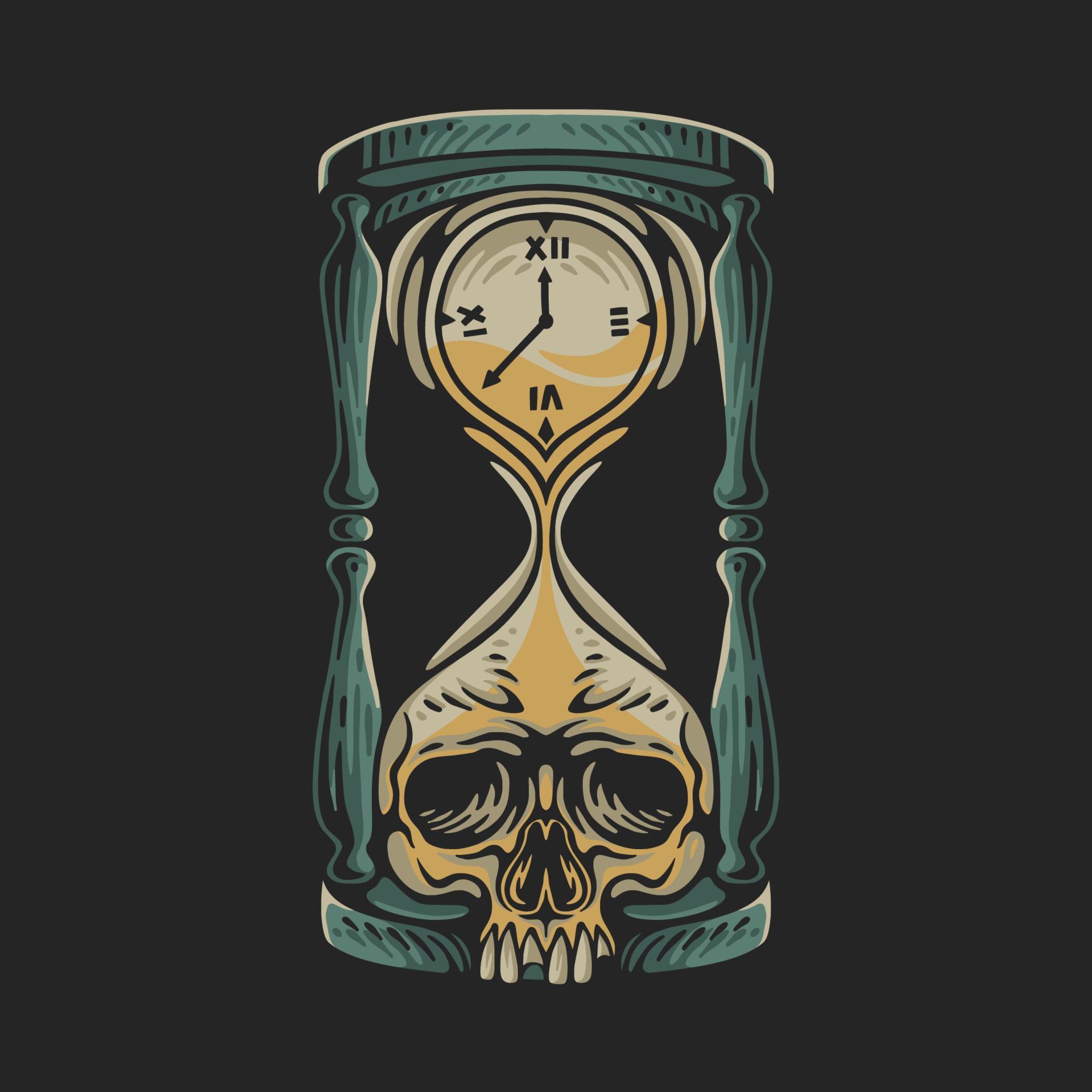 Vector Illustration Hourglass With Skull And Hour Hand Showing Midnight Before New Year For T