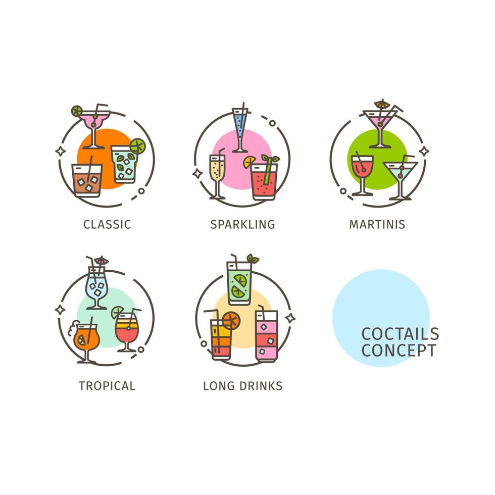 Coctails Concept Thin Line Icons Labels Set. Vector 15585092 Vector Art ... Coctails Concept Thin Line Icons Labels Set. Vector 15585092 Vector Art ...