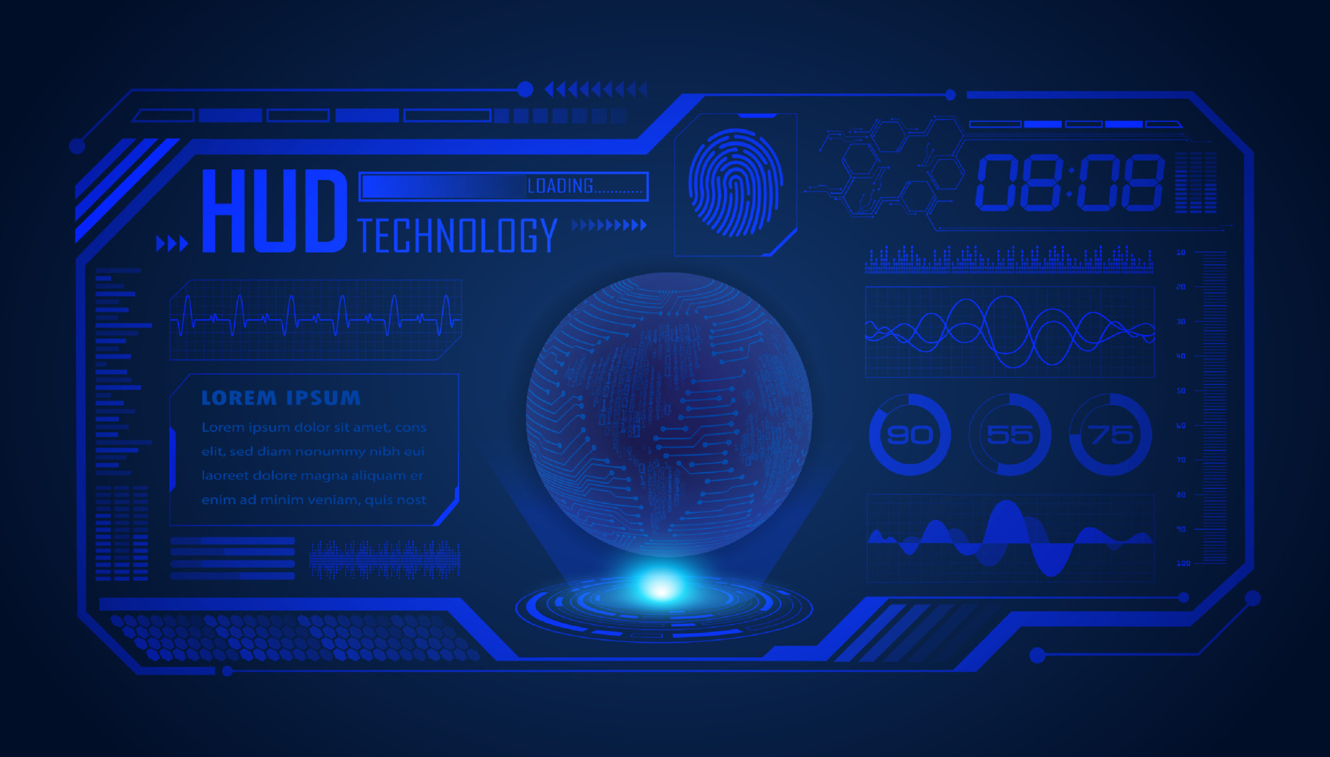 Modern HUD Technology Screen Background with blue globe 15586007 Vector Art at Vecteezy