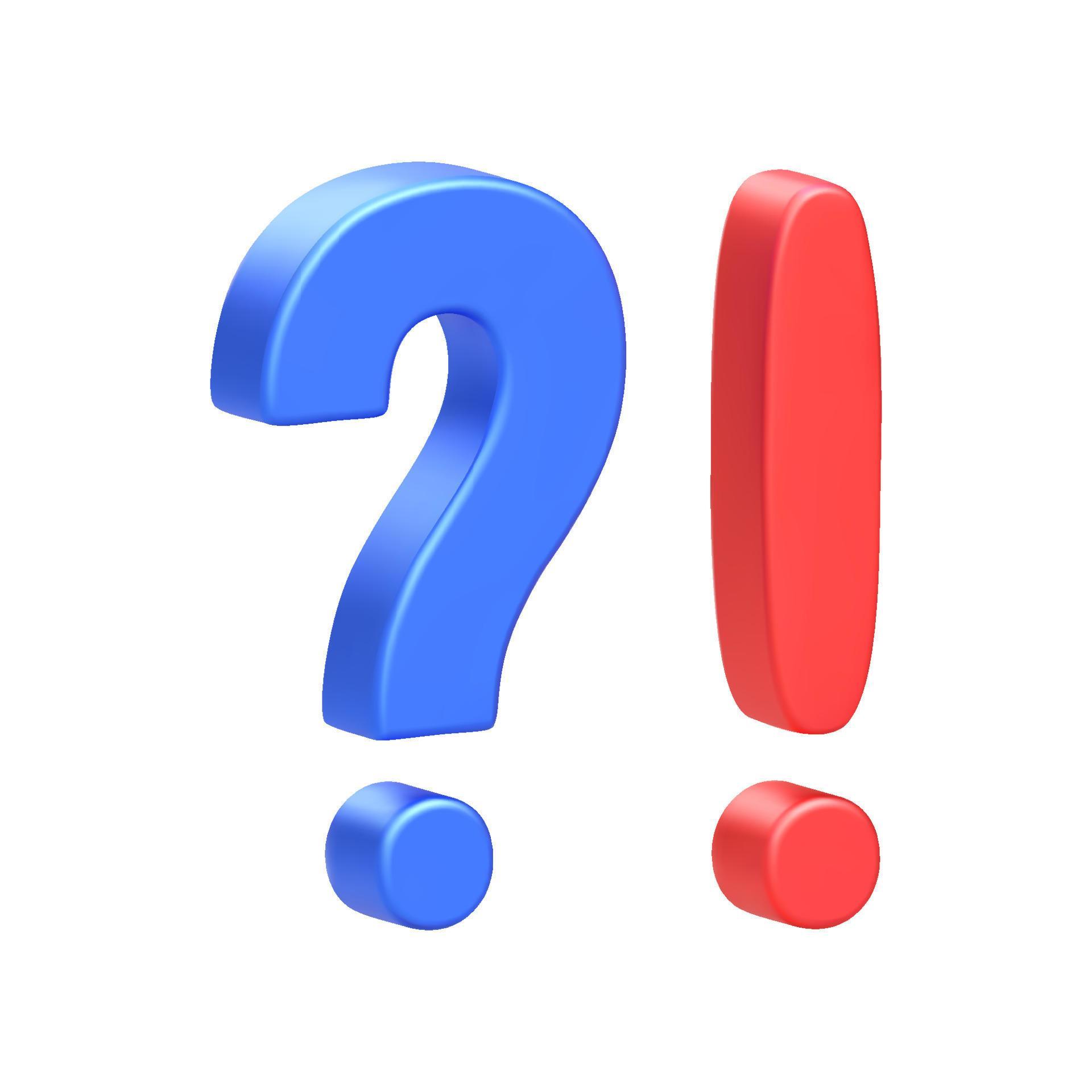 3d blue question mark, red exclamation point. FAQ, QA concept. Ask Questions and receive Answers ...