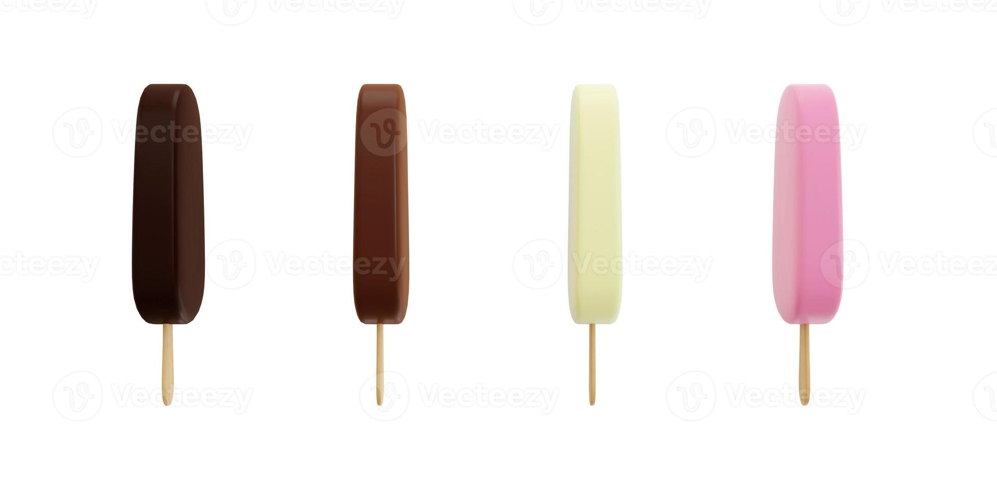 3d Rendering Side Of Chocolate Covered Ice Cream Stick Milk Chocolate Ice Cream Stick Dark