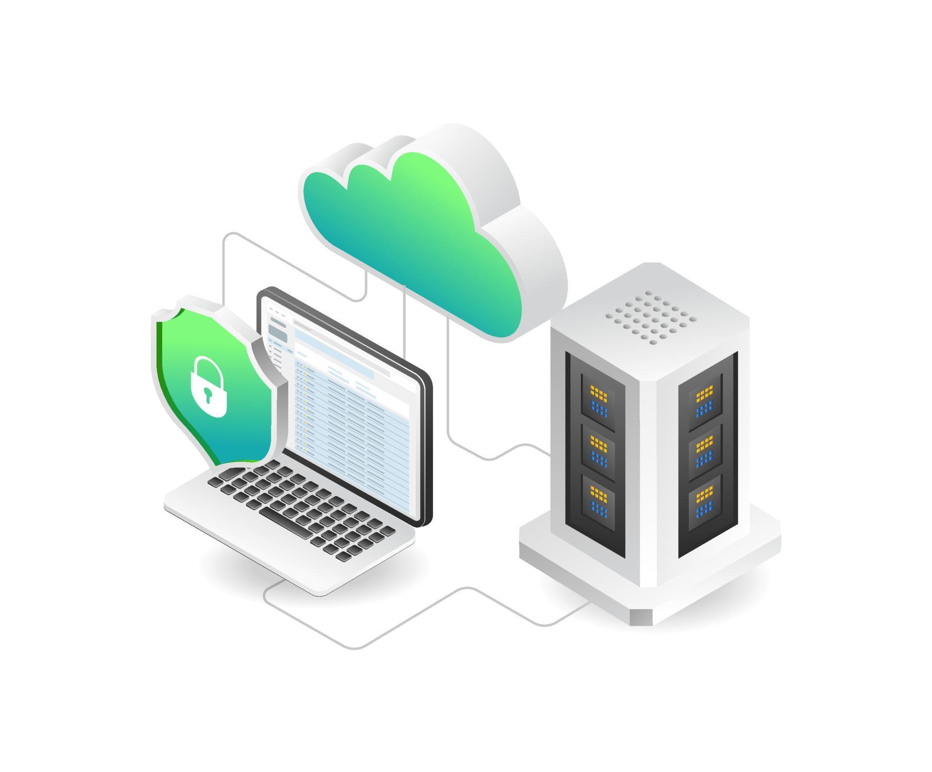 flat isometric concept of server computer analytics illustration ...
