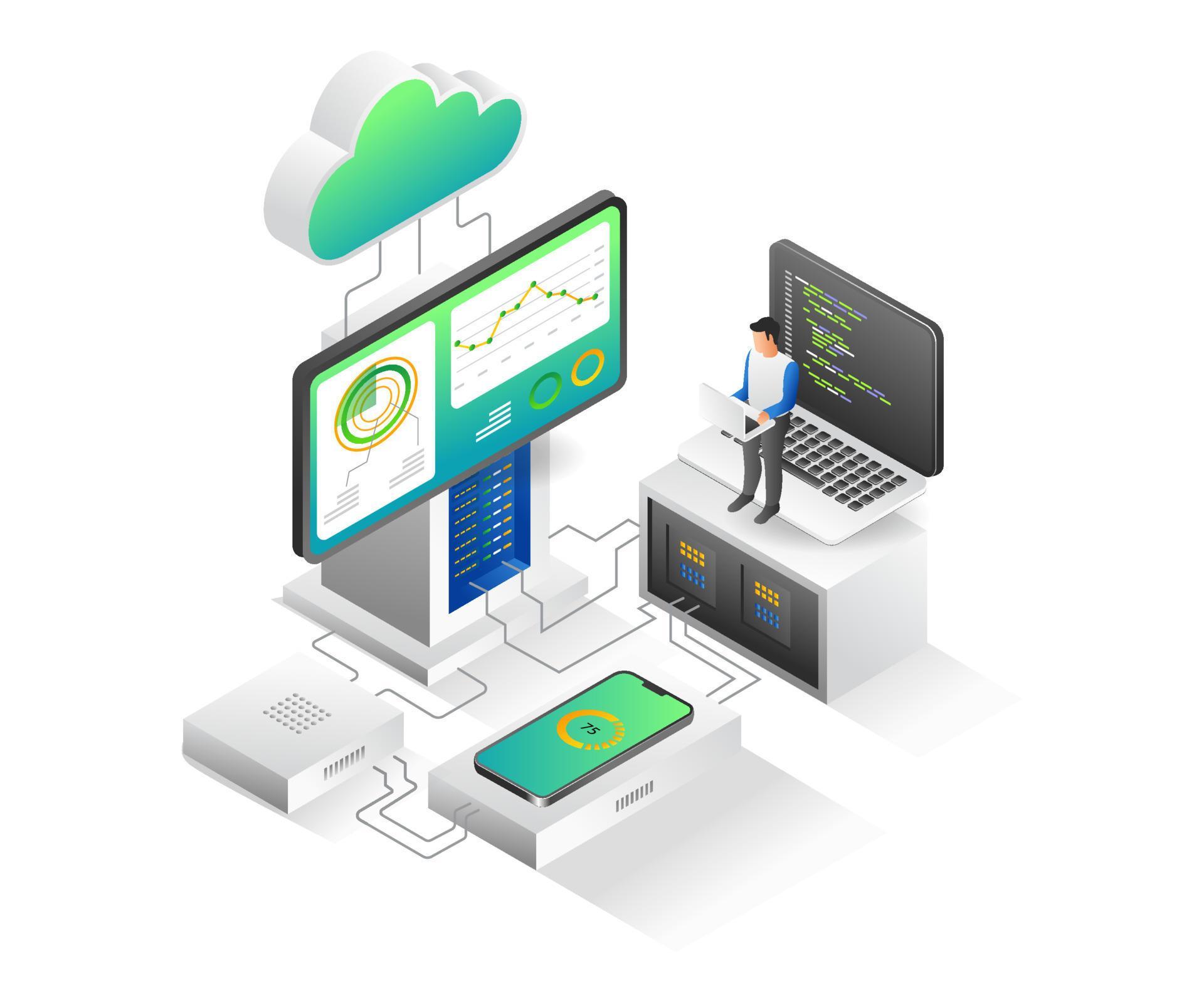 Developers make smartphone application production 15593460 Vector Art ...