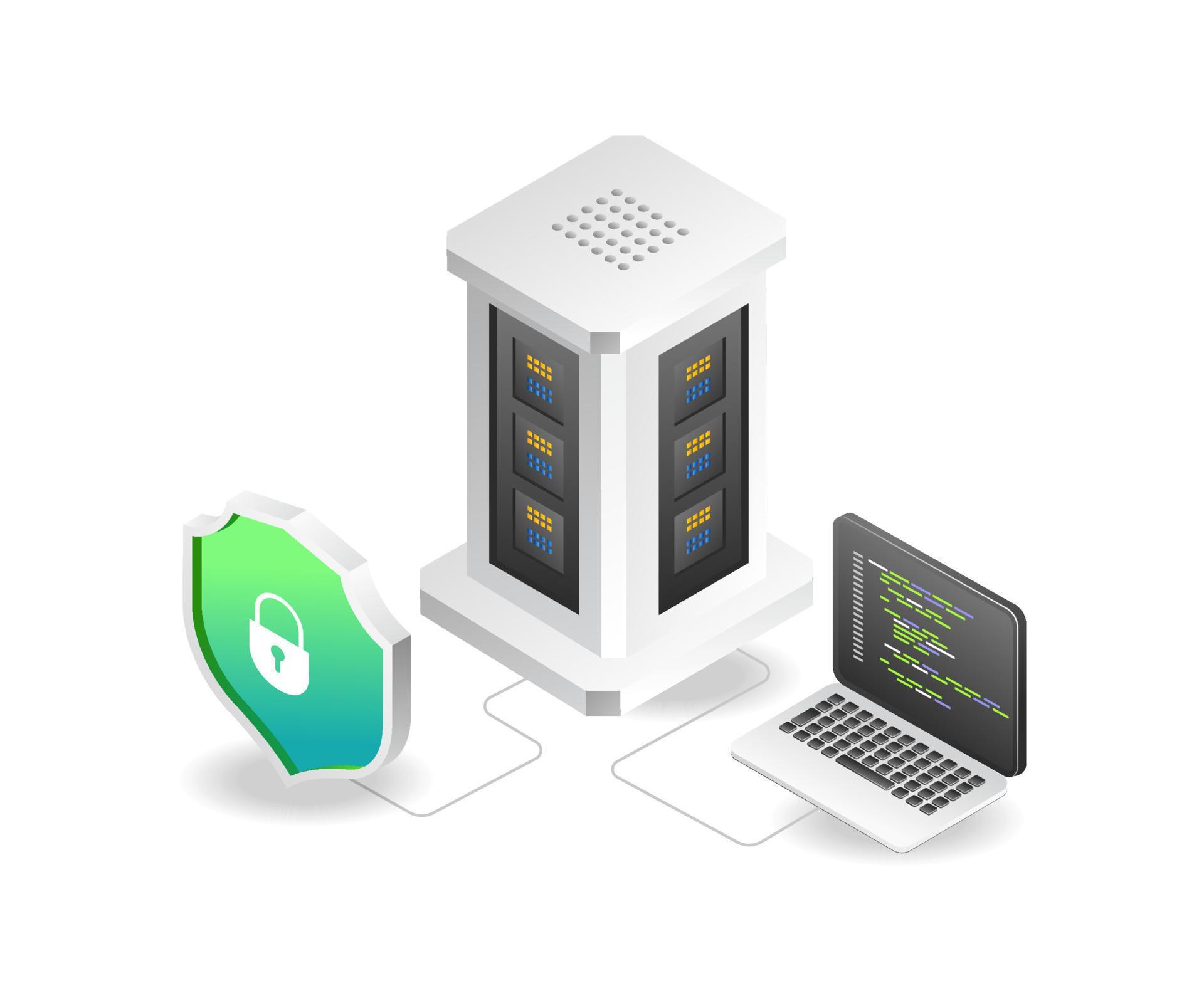 Flat isometric illustration concept of cloud server security program ...