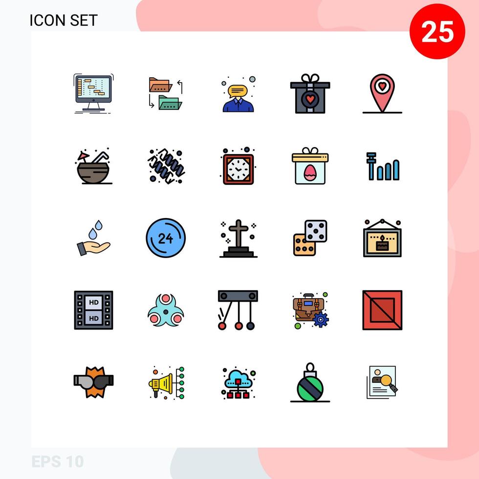 Mobile Interface Filled Line Flat Color Set Of 25 Pictograms Of Location Love File Sharing T
