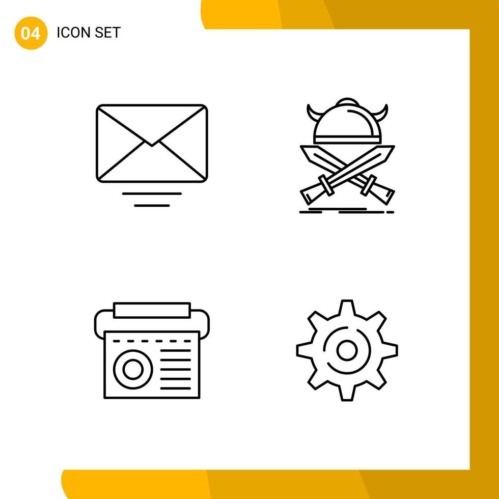 4 Icon Set Line Style Icon Pack Outline Symbols isolated on White ...