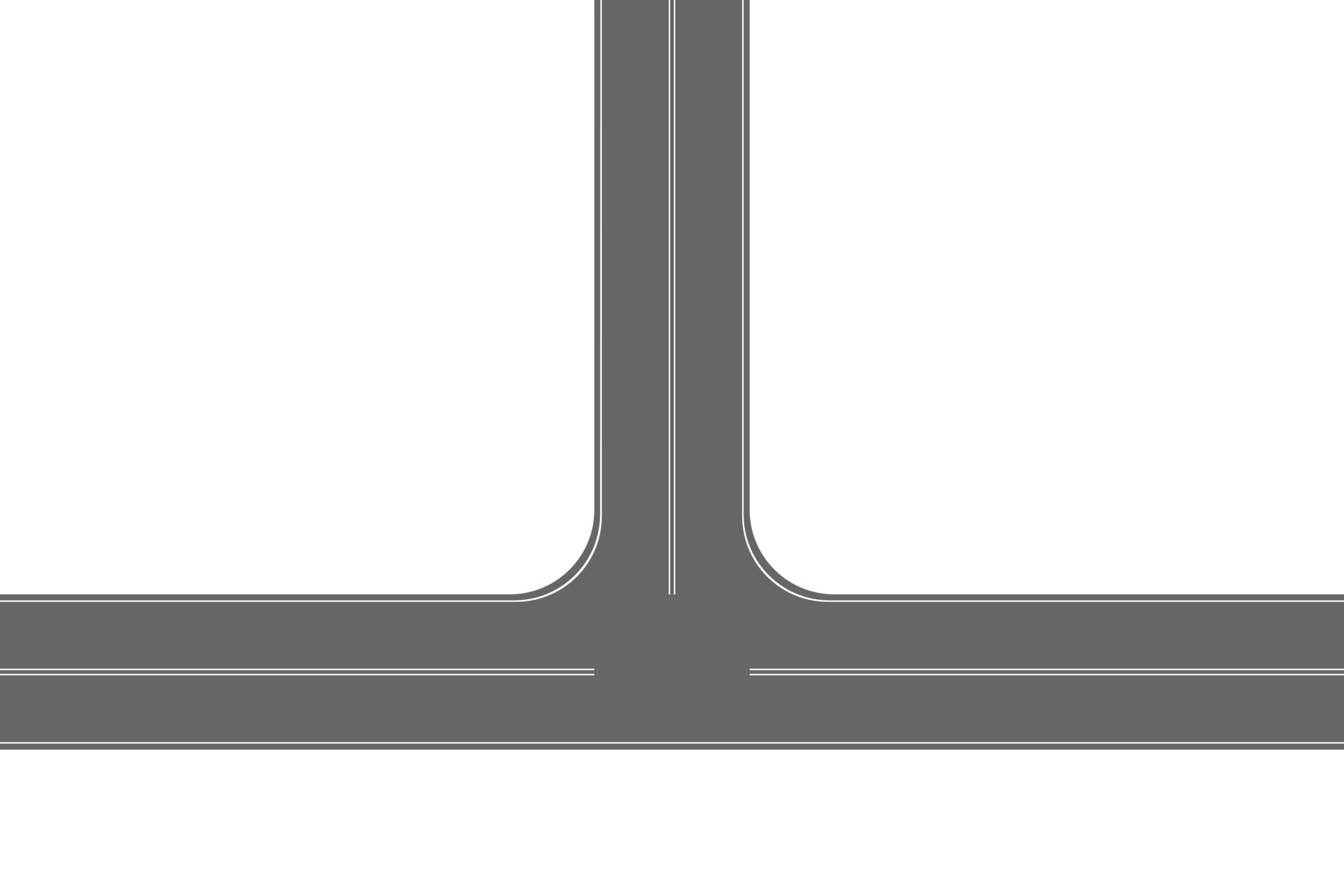 Three way T road junction top view. Highway part with marking. Roadway element for city map ...