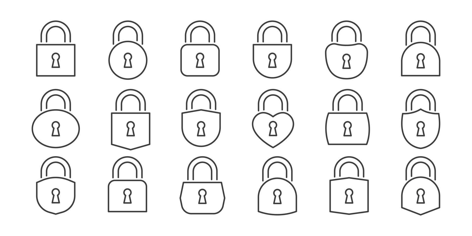 Locks icons set. Padlocks different form. Locks linear style. Vector ...