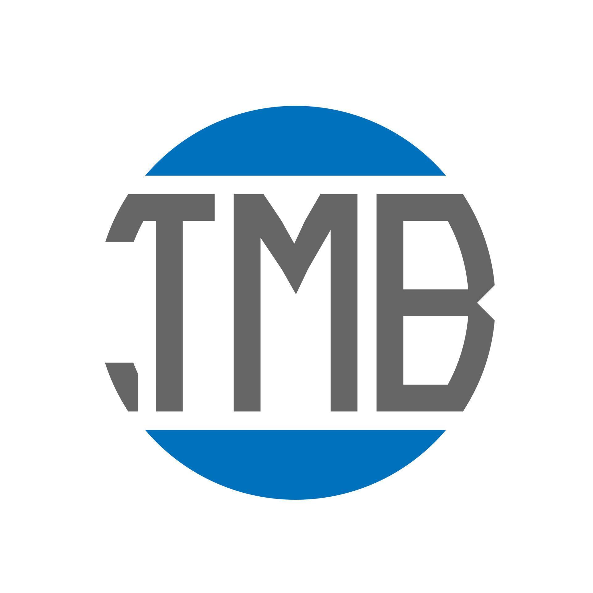 diseño de logotipo de letra tmb sobre fondo blanco. concepto de logotipo de círculo de iniciales ...