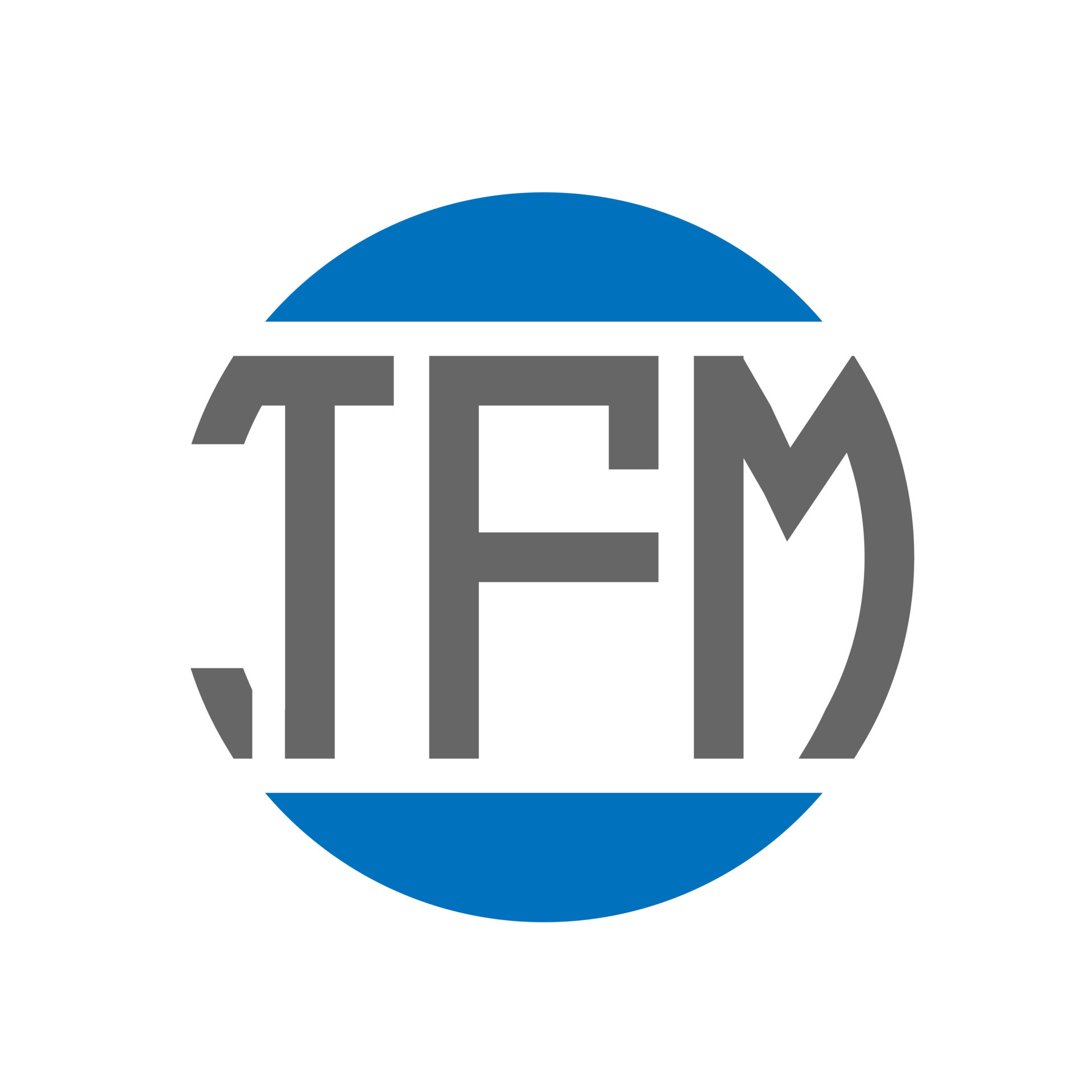 diseño de logotipo de letra tfm sobre fondo blanco. concepto de logotipo de círculo de iniciales ...