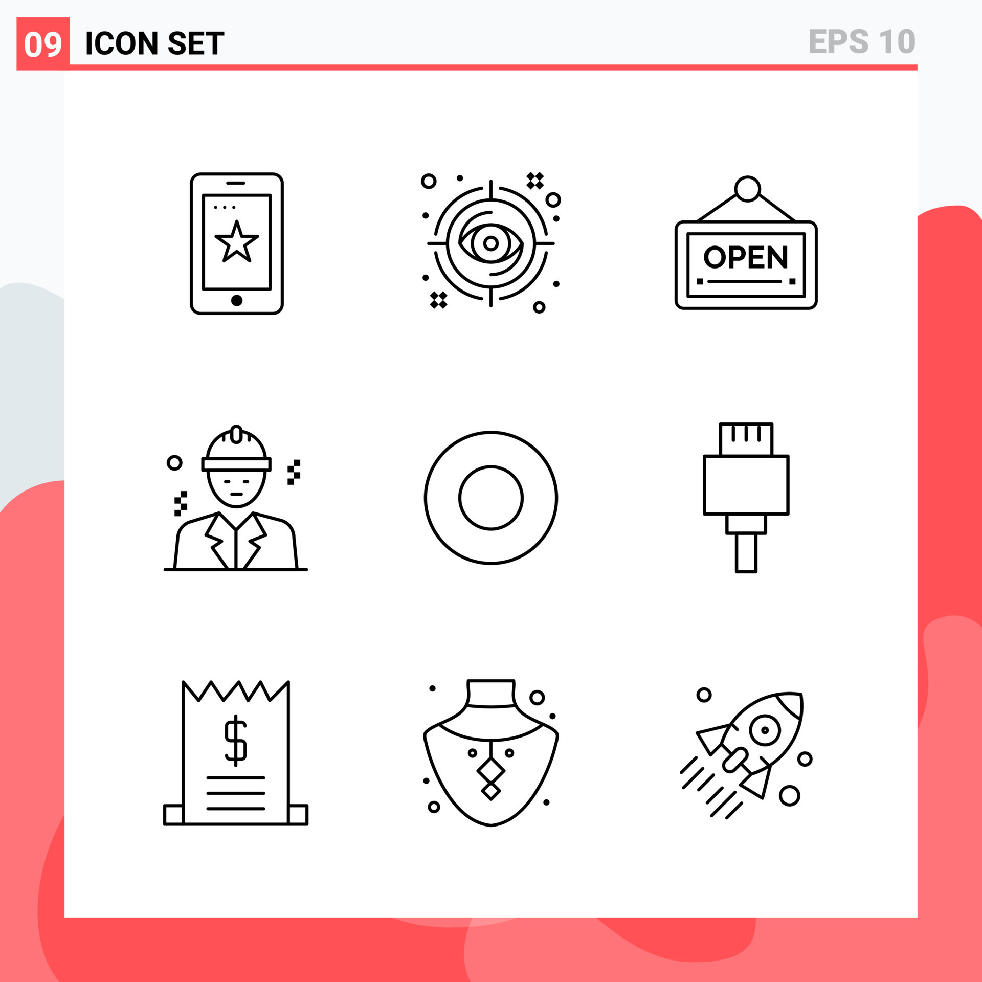Collection Of 9 Vector Icons In Line Style Modern Outline Symbols For Web And Mobile Line Icon
