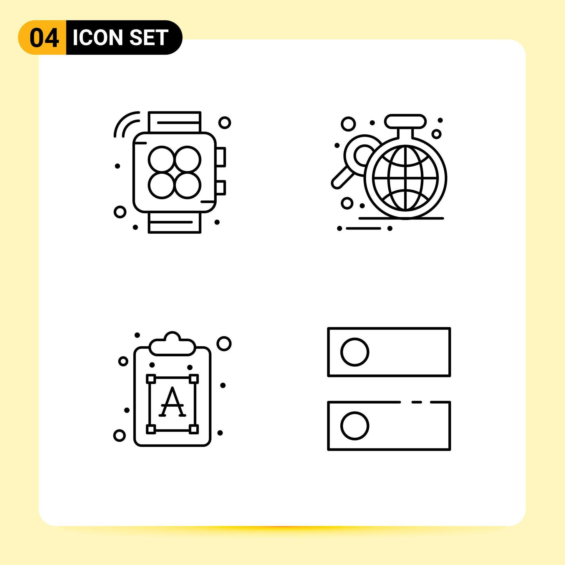 4 Universal Line Signs Symbols Of Handwatch Process Analysis Globe Text