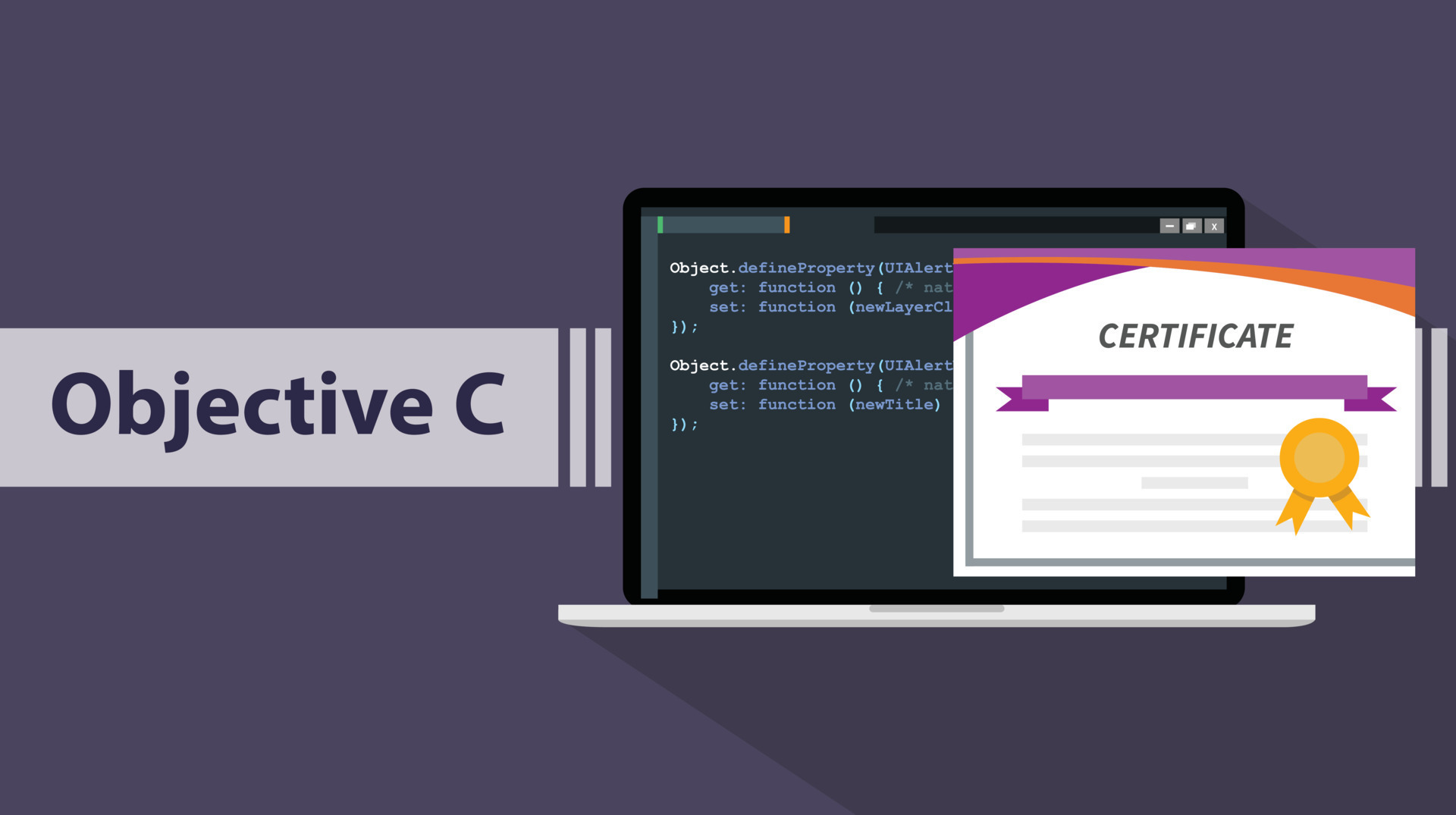An Objective C Programming Online Learning Certification School Vector Graphic Illustration 7170