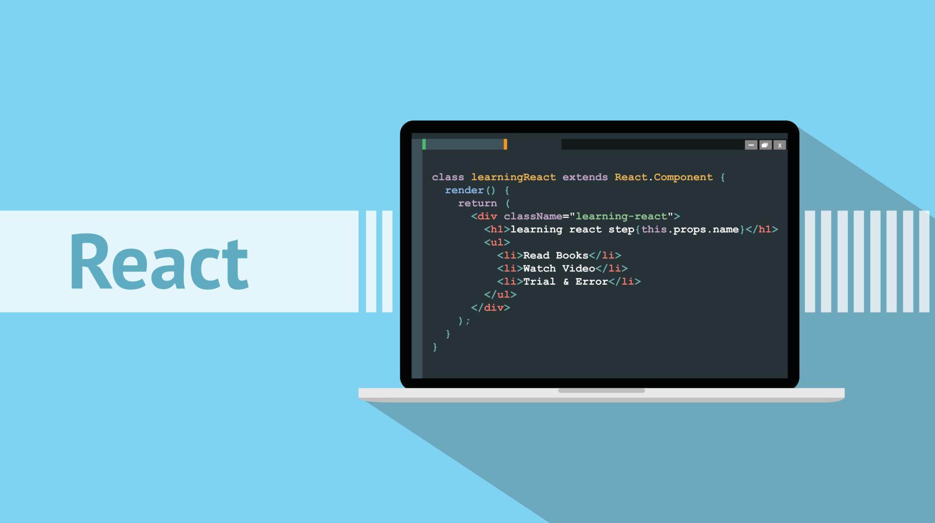 react native programming language with laptop and code script on screen vector illustration ...
