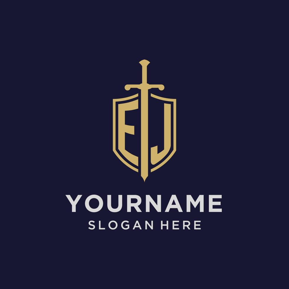 EJ logo initial monogram with shield and sword design 15615801 Vector Art at Vecteezy