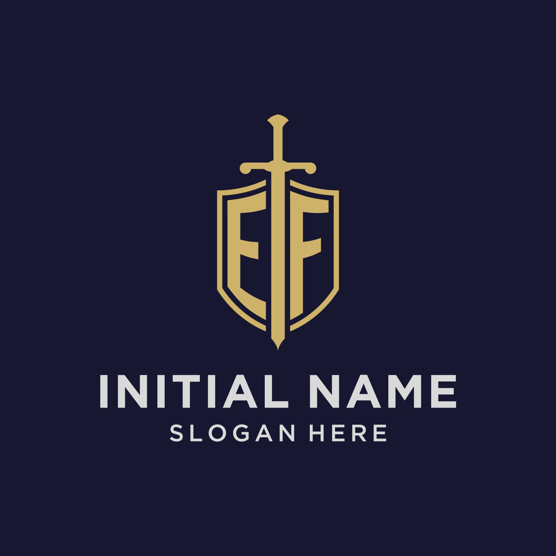 EF logo initial monogram with shield and sword design 15616203 Vector Art at Vecteezy