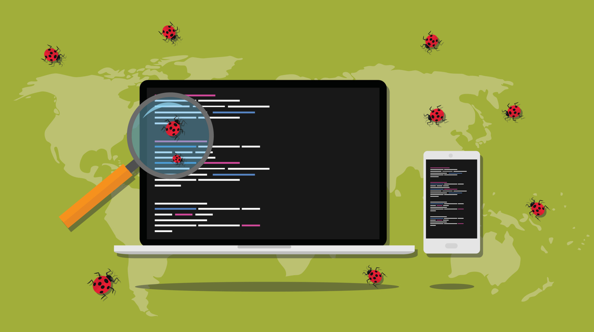 Debugging Searching Bugs In Programming Software Development Vector Graphic Illustration