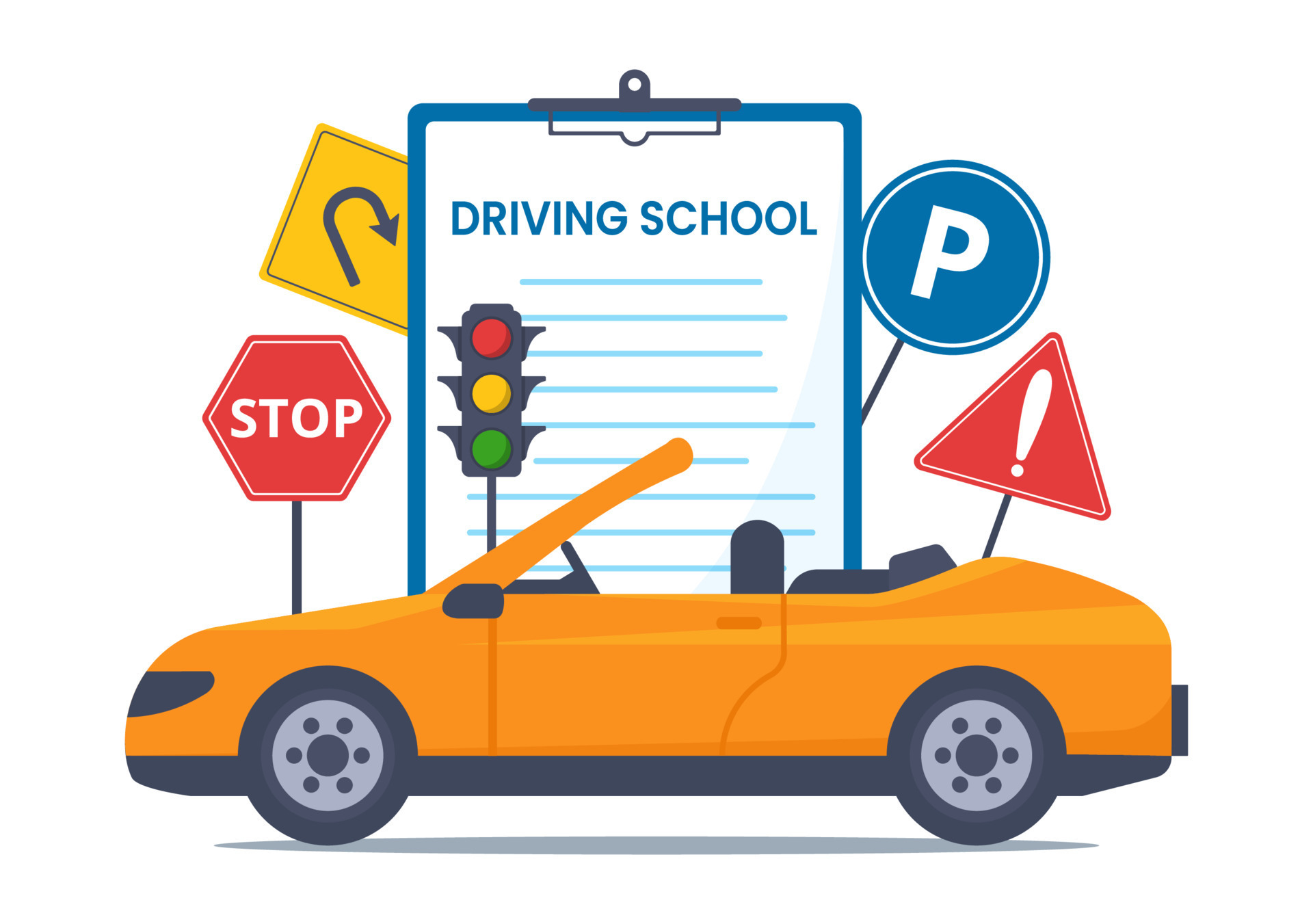 Driving School With Education Process Of Car Training And Learning To Drive To Get Drivers