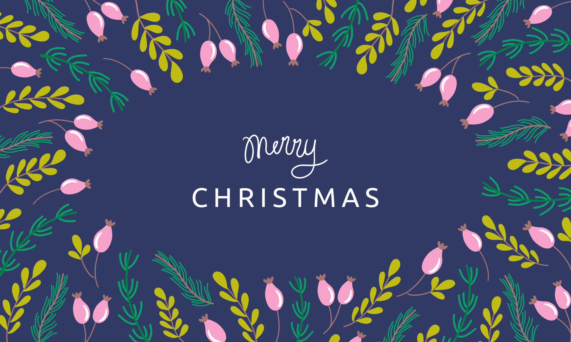 Beautiful Plant Background With Fir Branches Leaves And Berries Merry
