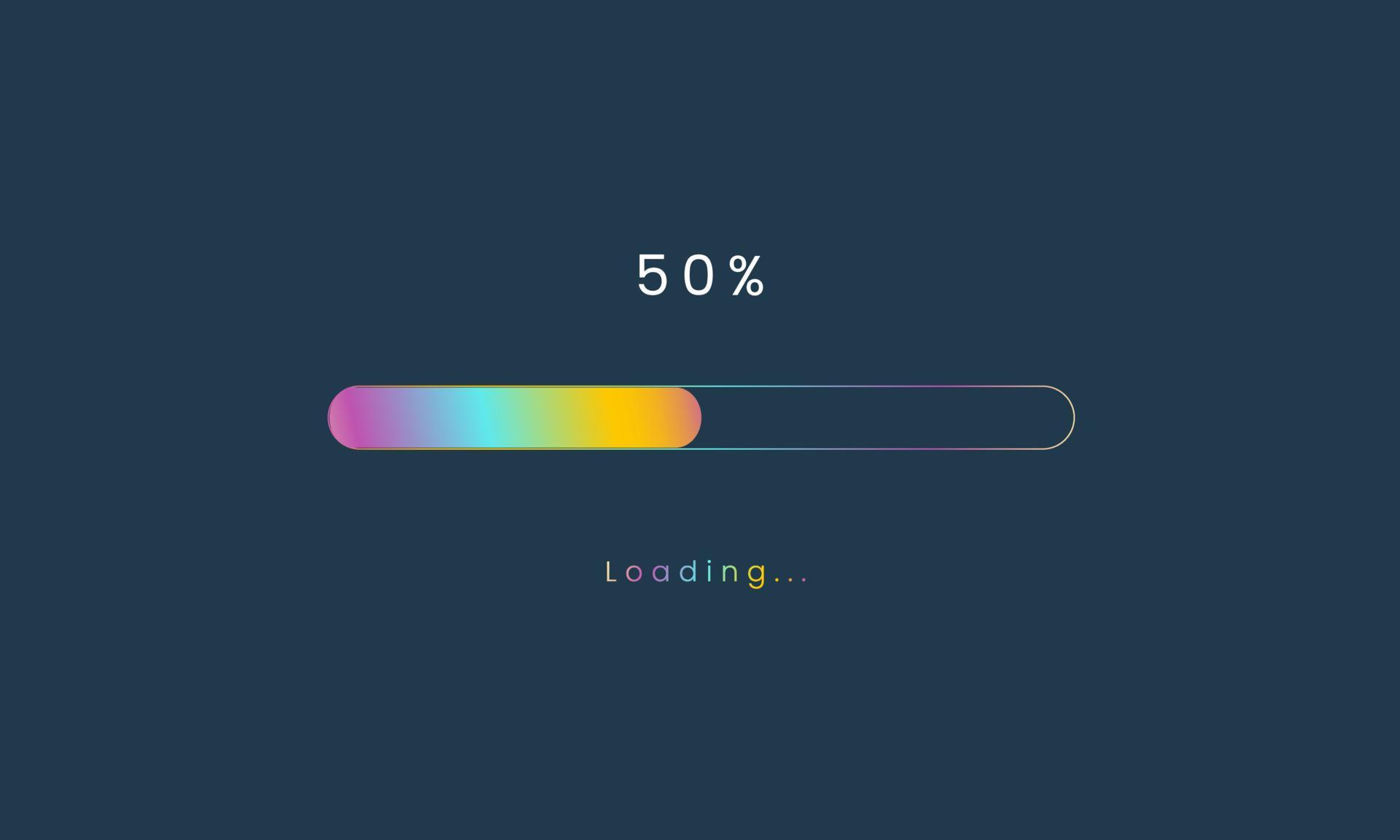 50 percent rainbow loading bar, luplouad user interface, colorful Futuristic loading symbol, a ...