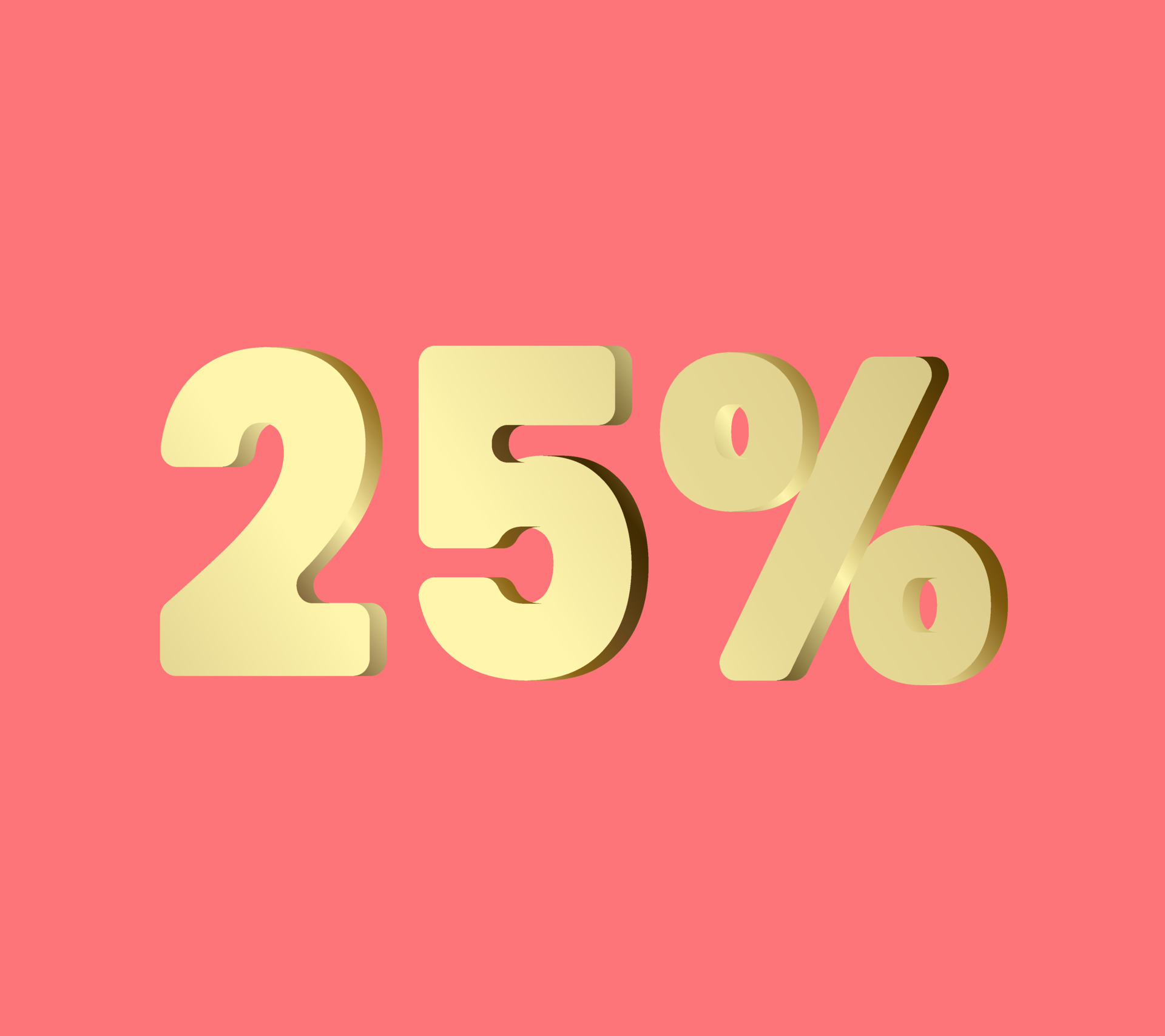 25 percent 3Ds Letter Golden, 3Ds Level Gold color, Twenty Five 3D Percent on red color ...