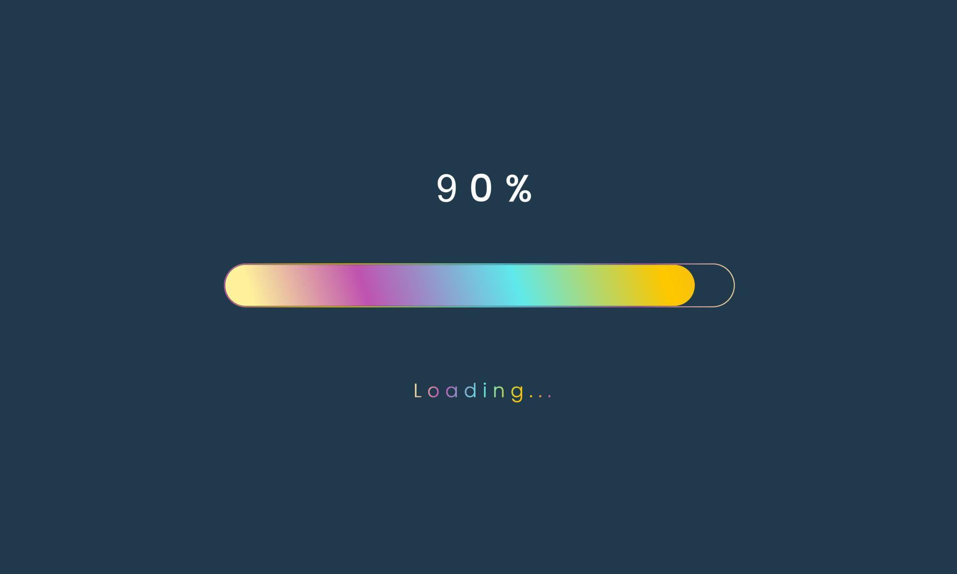 90 percent rainbow loading bar, luplouad user interface, colorful Futuristic loading symbol, a ...