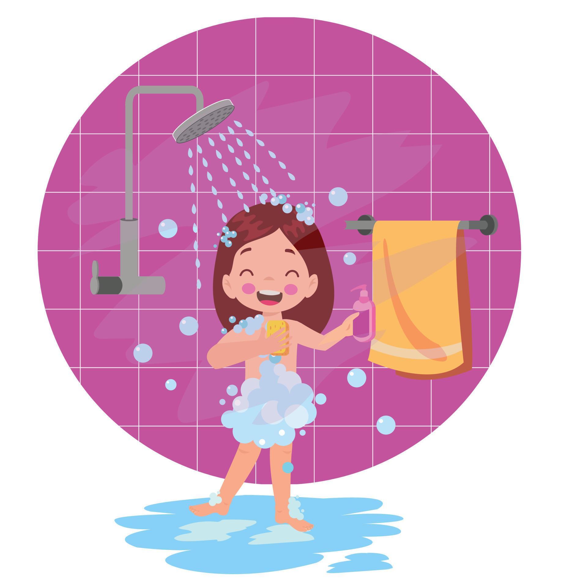 little kid take a shower and wash body 15632432 Vector Art at Vecteezy