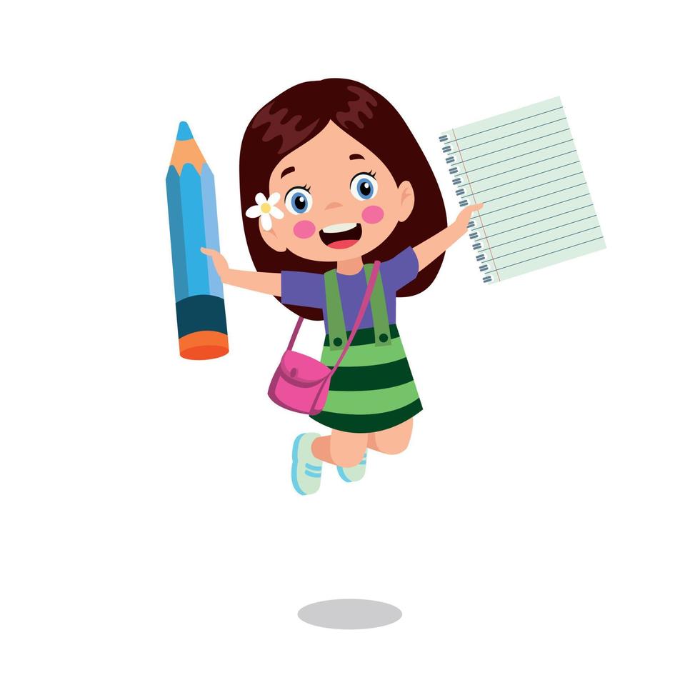 happy cute little kid girl holding school supplies 15632571 Vector Art ...
